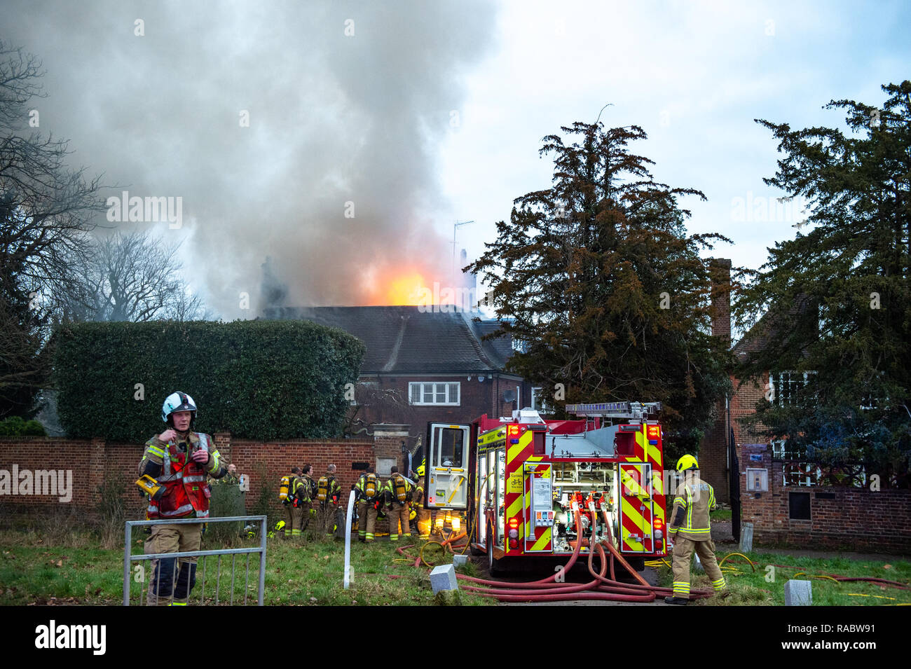 Whetstone, United Kingdom. 03 January 2019. Eight fire engines and ...