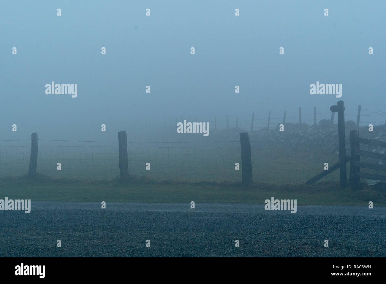Heavy fog in Wales, UK Stock Photo - Alamy