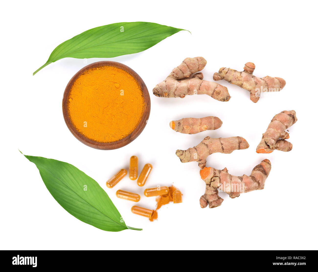 Top view of turmeric isolated on white background Stock Photo - Alamy