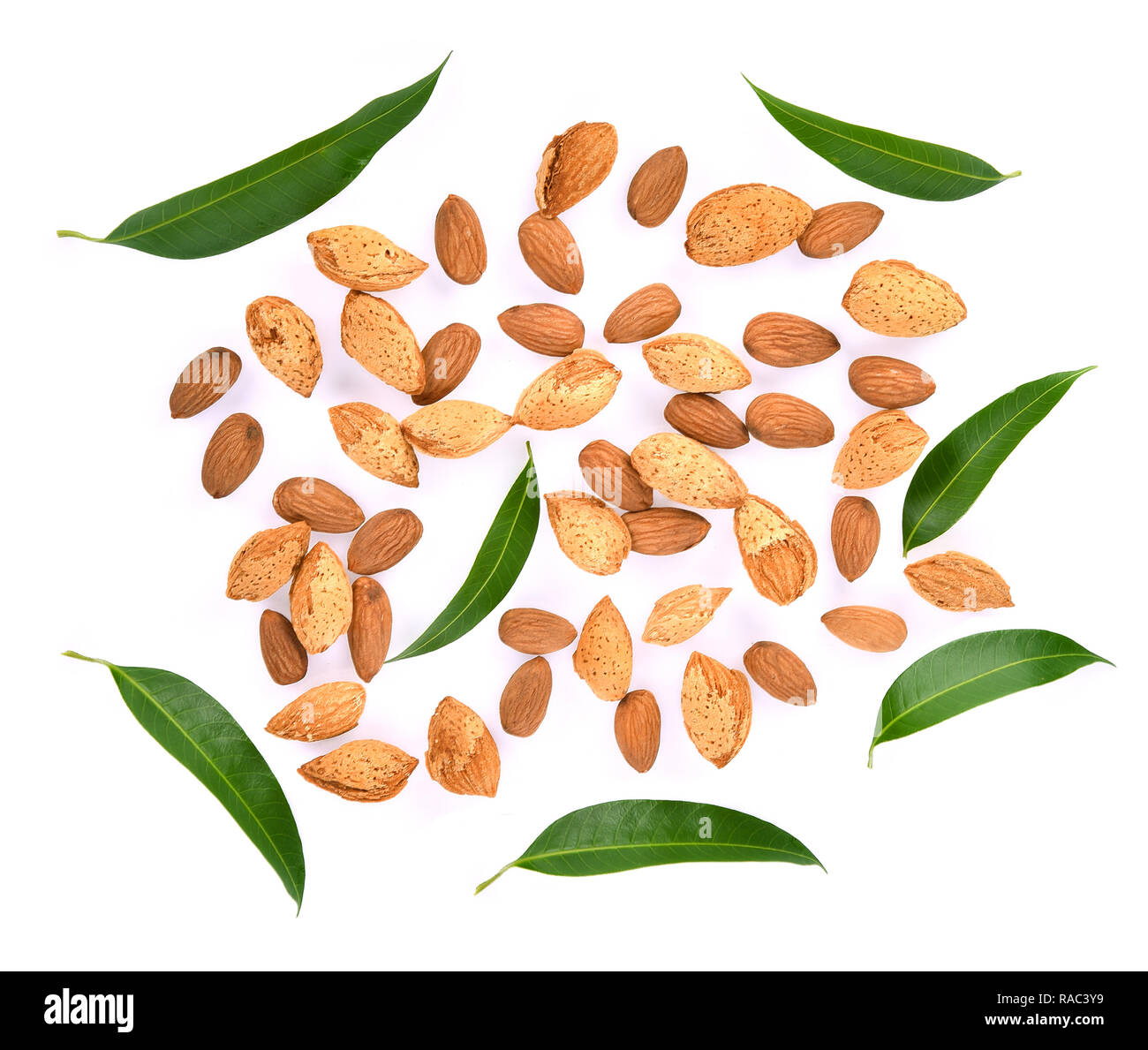 Top view of Almonds fruit isolated on white background Stock Photo - Alamy