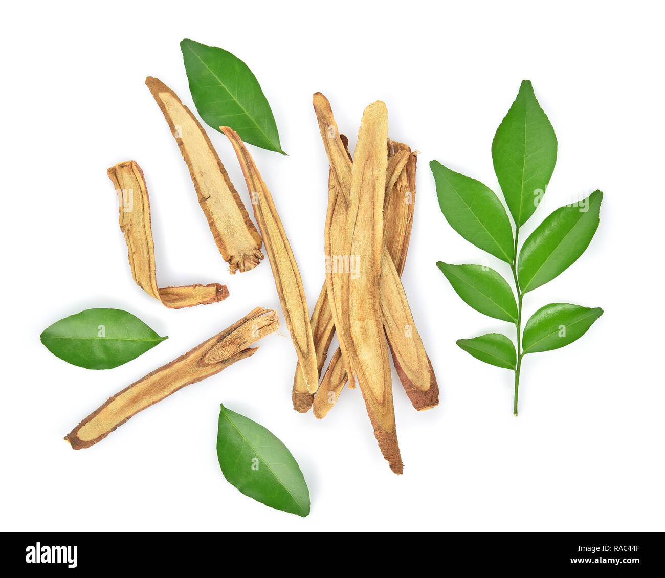 Top view of Slice Licorice roots on white background Stock Photo - Alamy