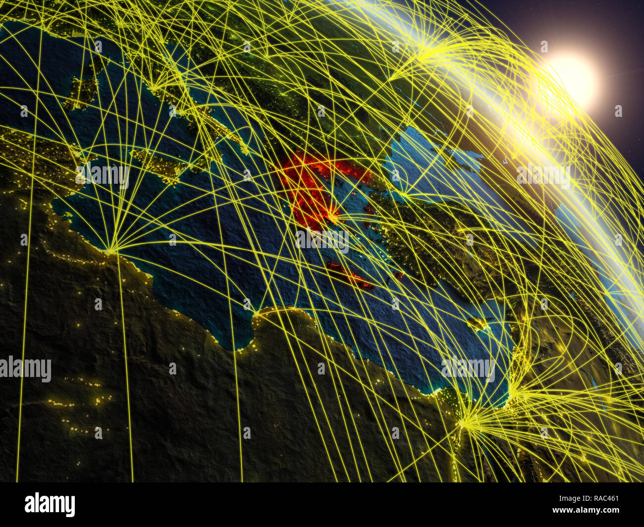 Greece from space on realistic model of planet Earth with network ...