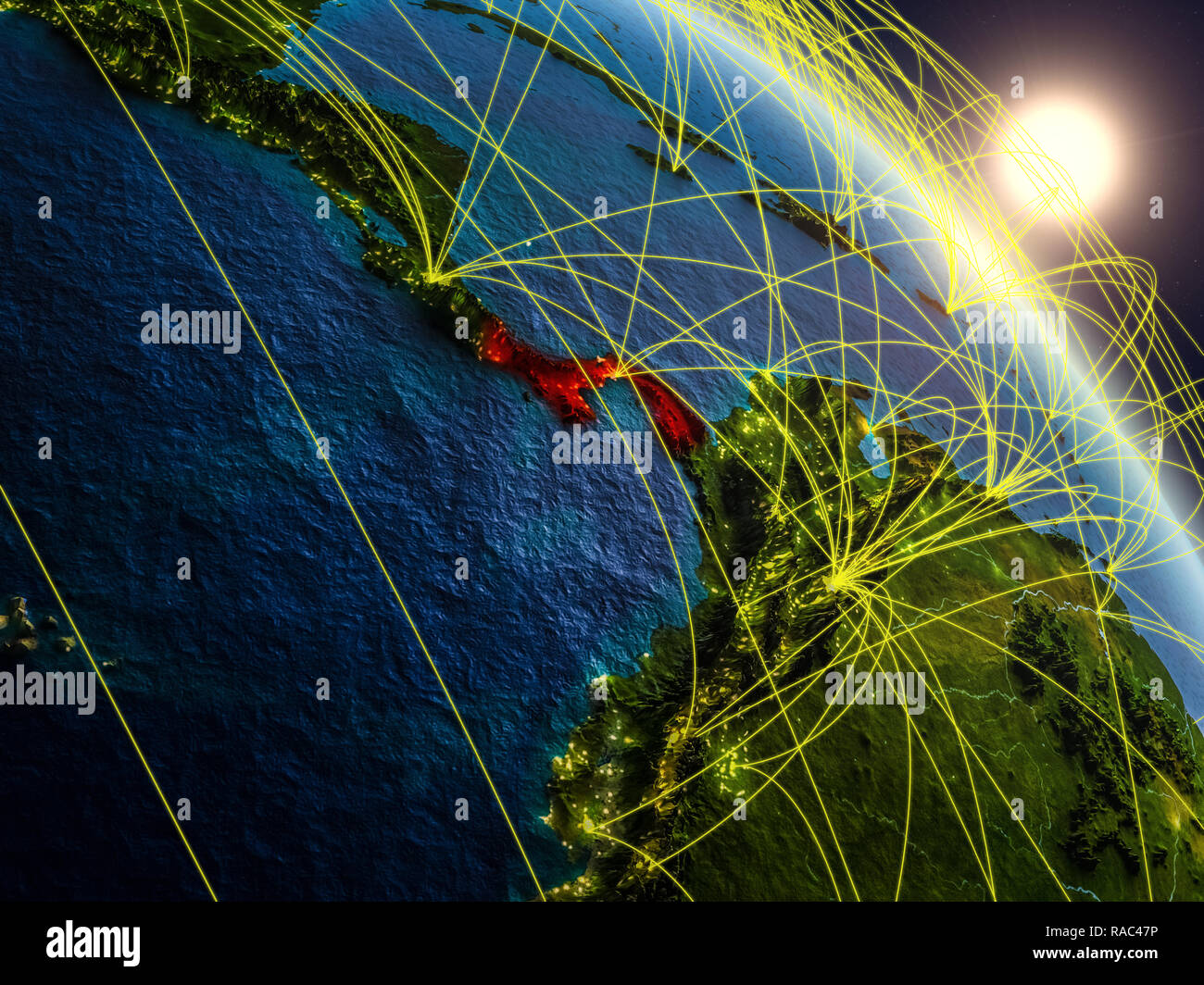 Panama from space on realistic model of planet Earth with network ...