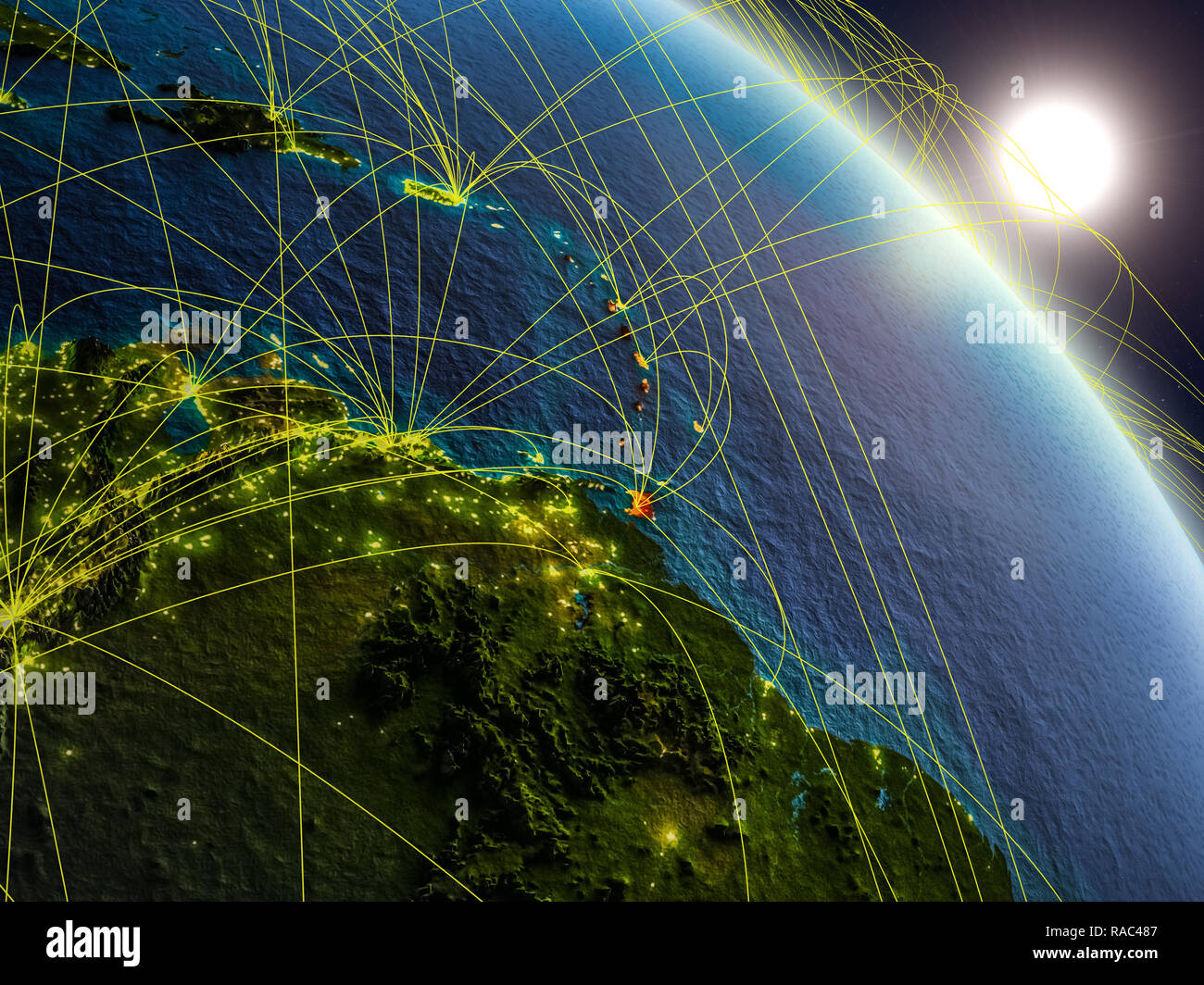 Caribbean from space on realistic model of planet Earth with network ...