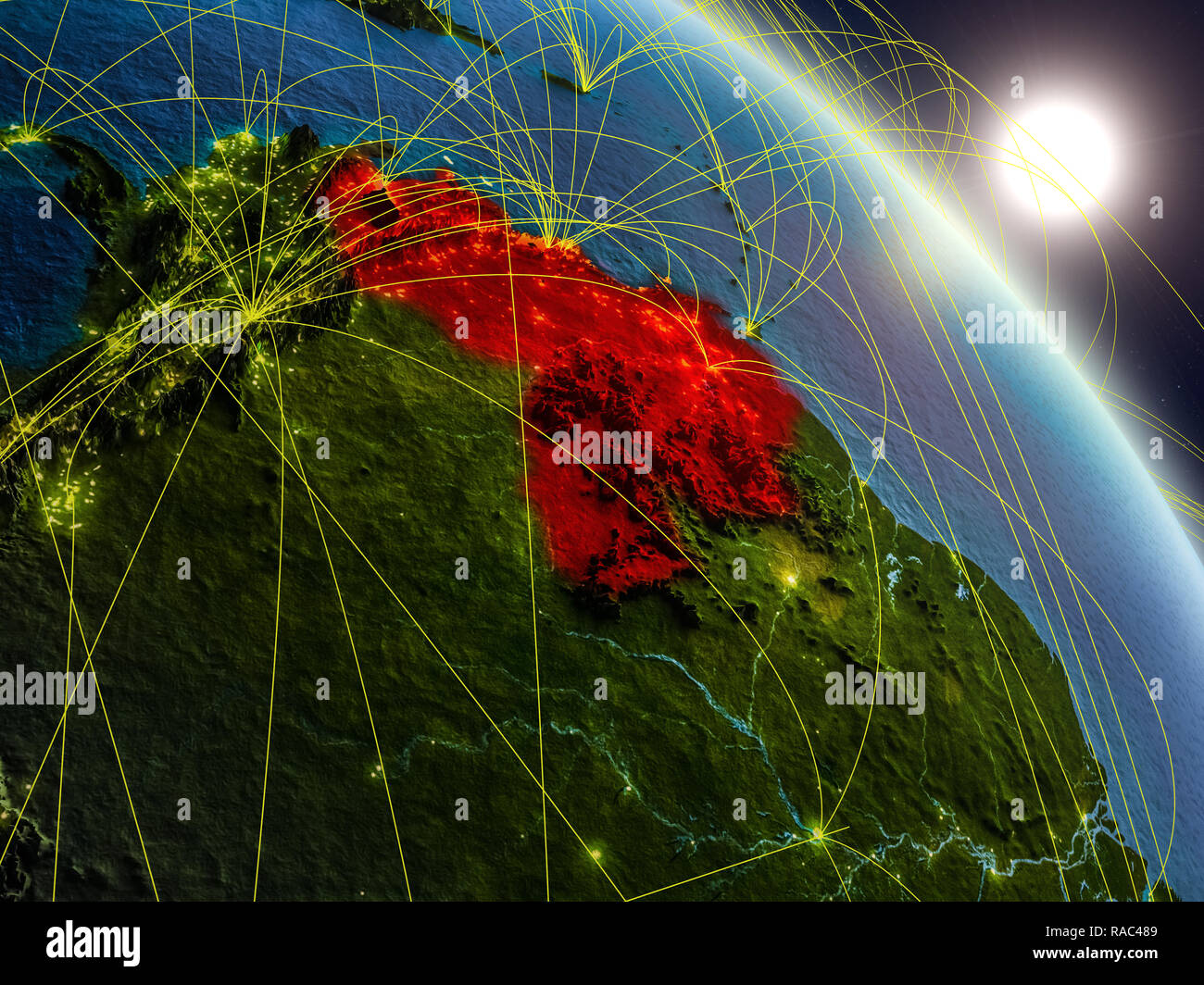 Venezuela from space on realistic model of planet Earth with network ...