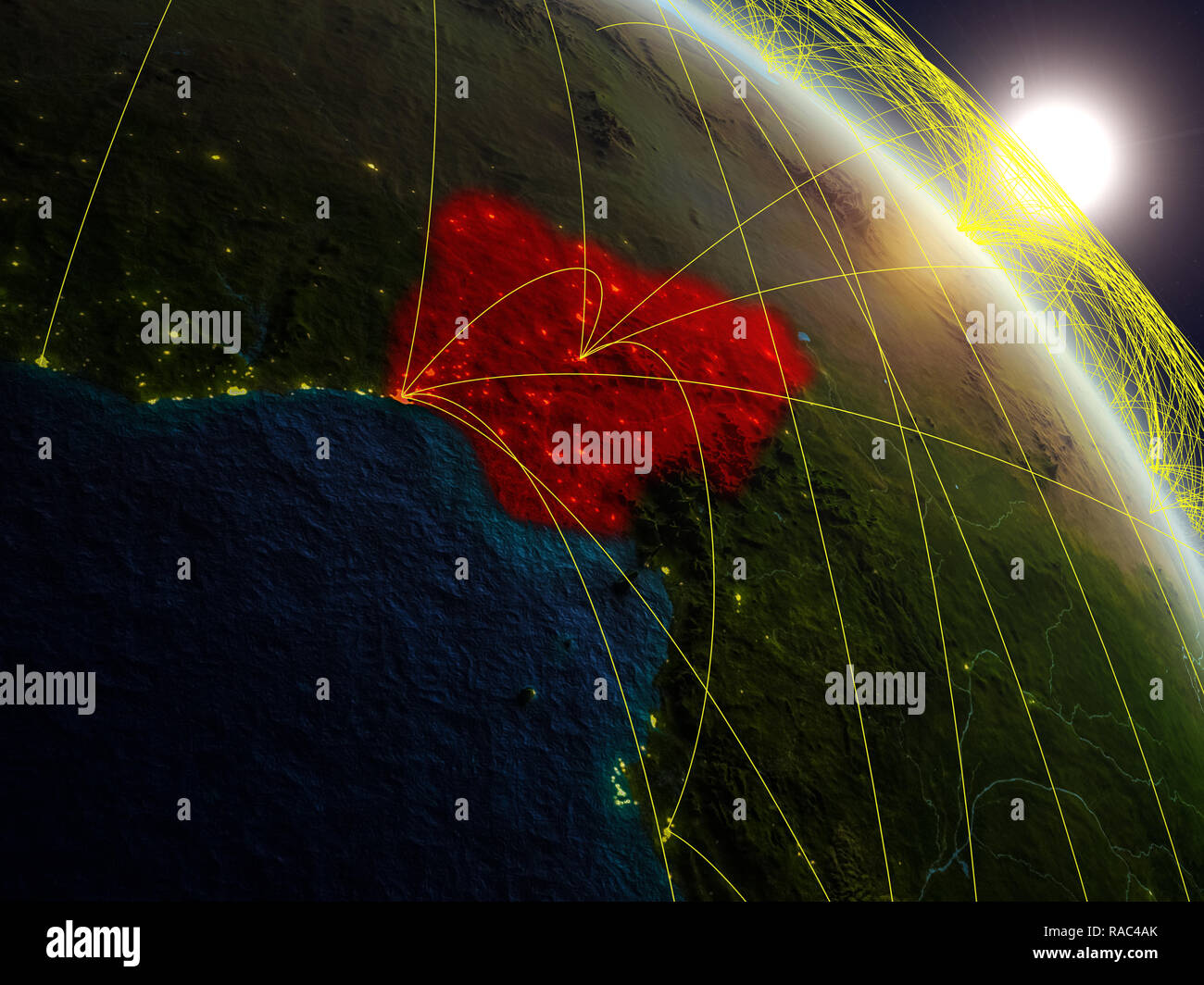 Nigeria from space on realistic model of planet Earth with network ...