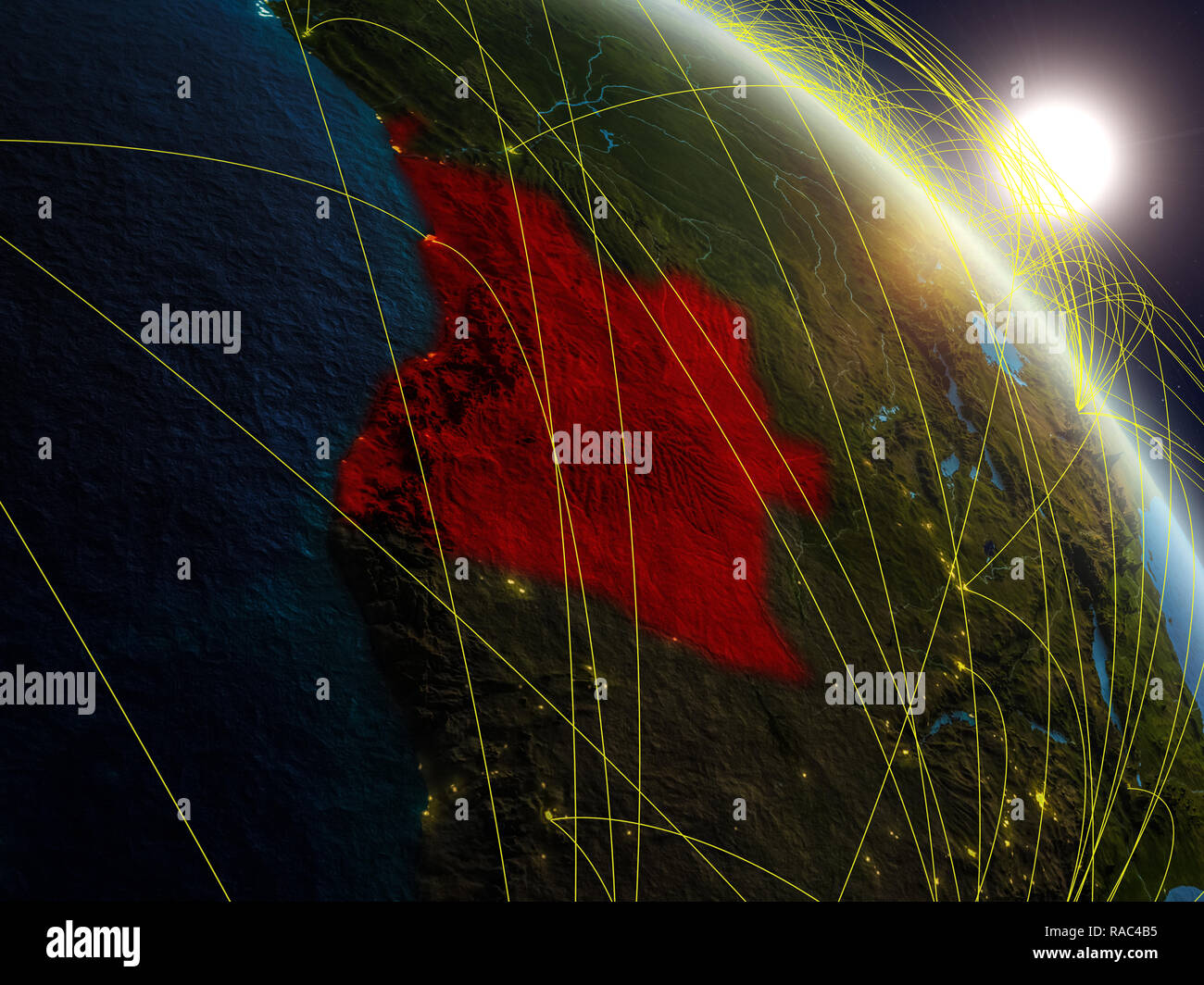 Angola from space on realistic model of planet Earth with network ...