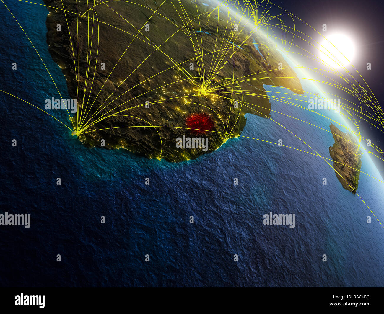 Lesotho from space on realistic model of planet Earth with network ...