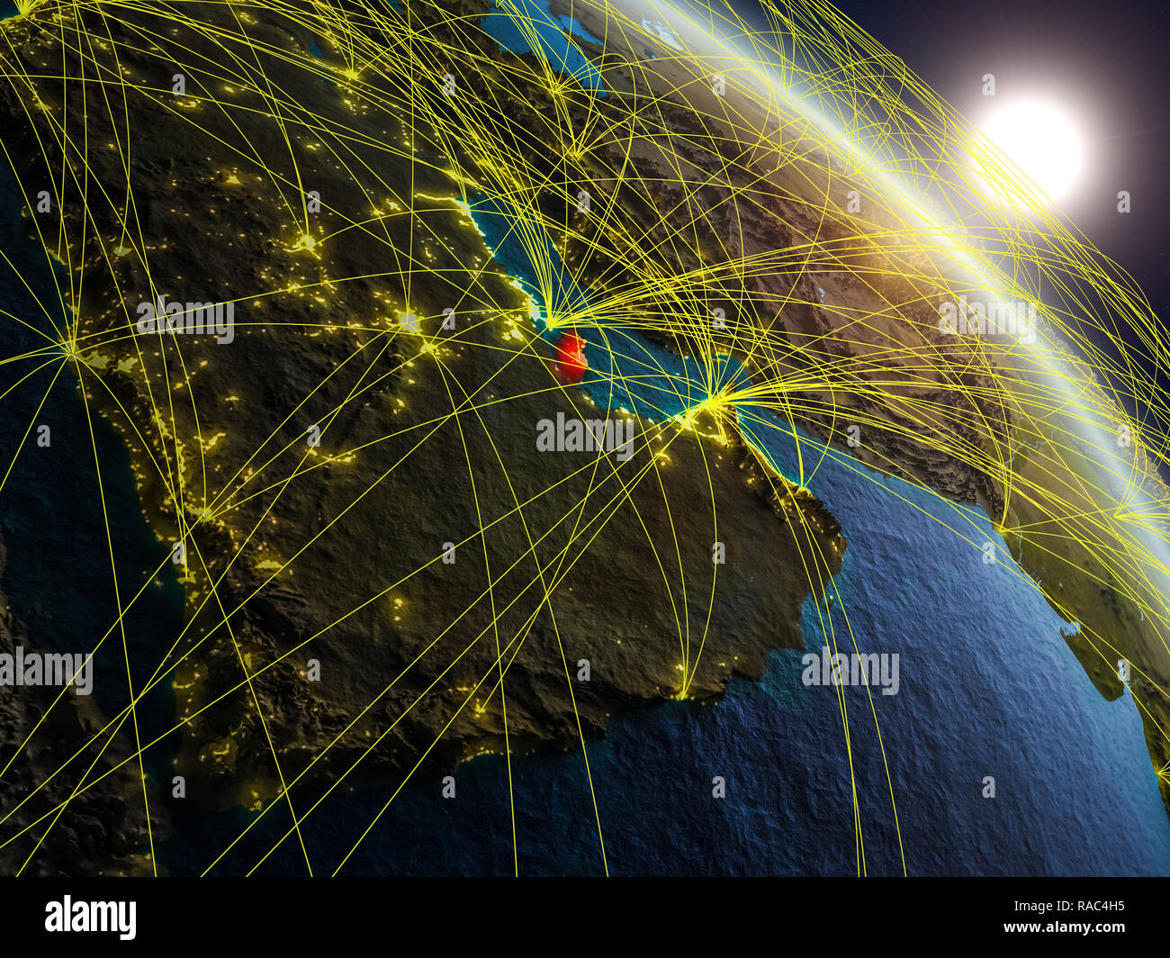 Qatar from space on realistic model of planet Earth with network ...
