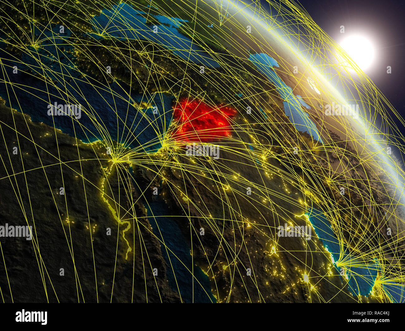 Syria from space on realistic model of planet Earth with network ...