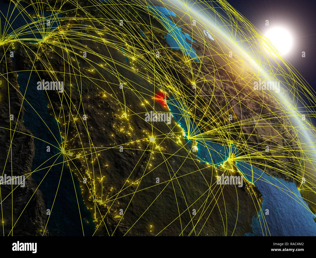 Kuwait From Space On Realistic Model Of Planet Earth With Network Concept Of Digital Technology