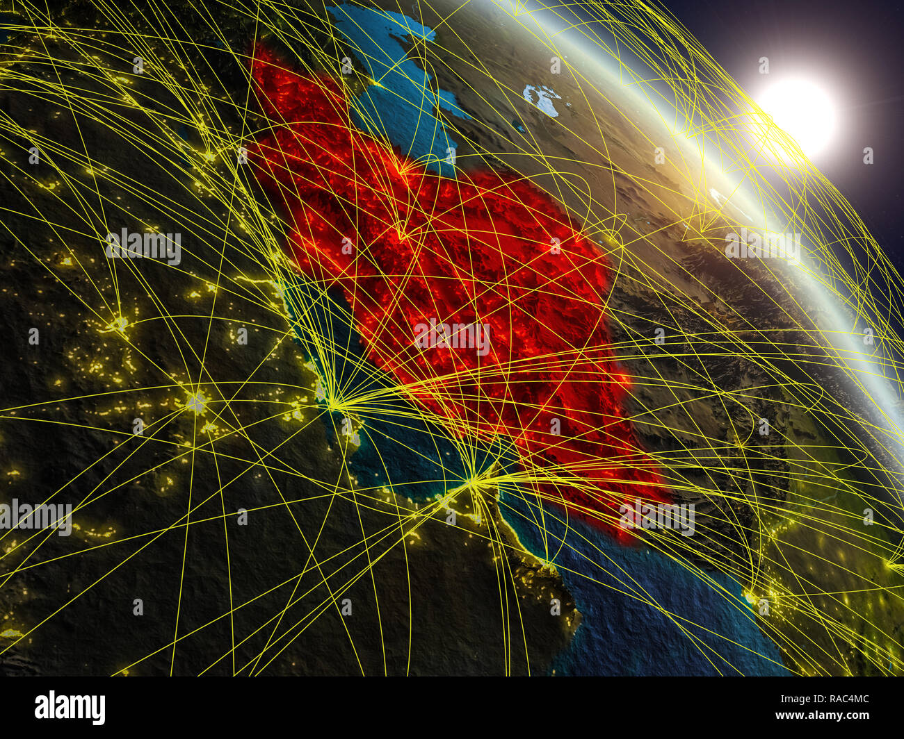Iran From Space On Realistic Model Of Planet Earth With Network Concept Of Digital Technology