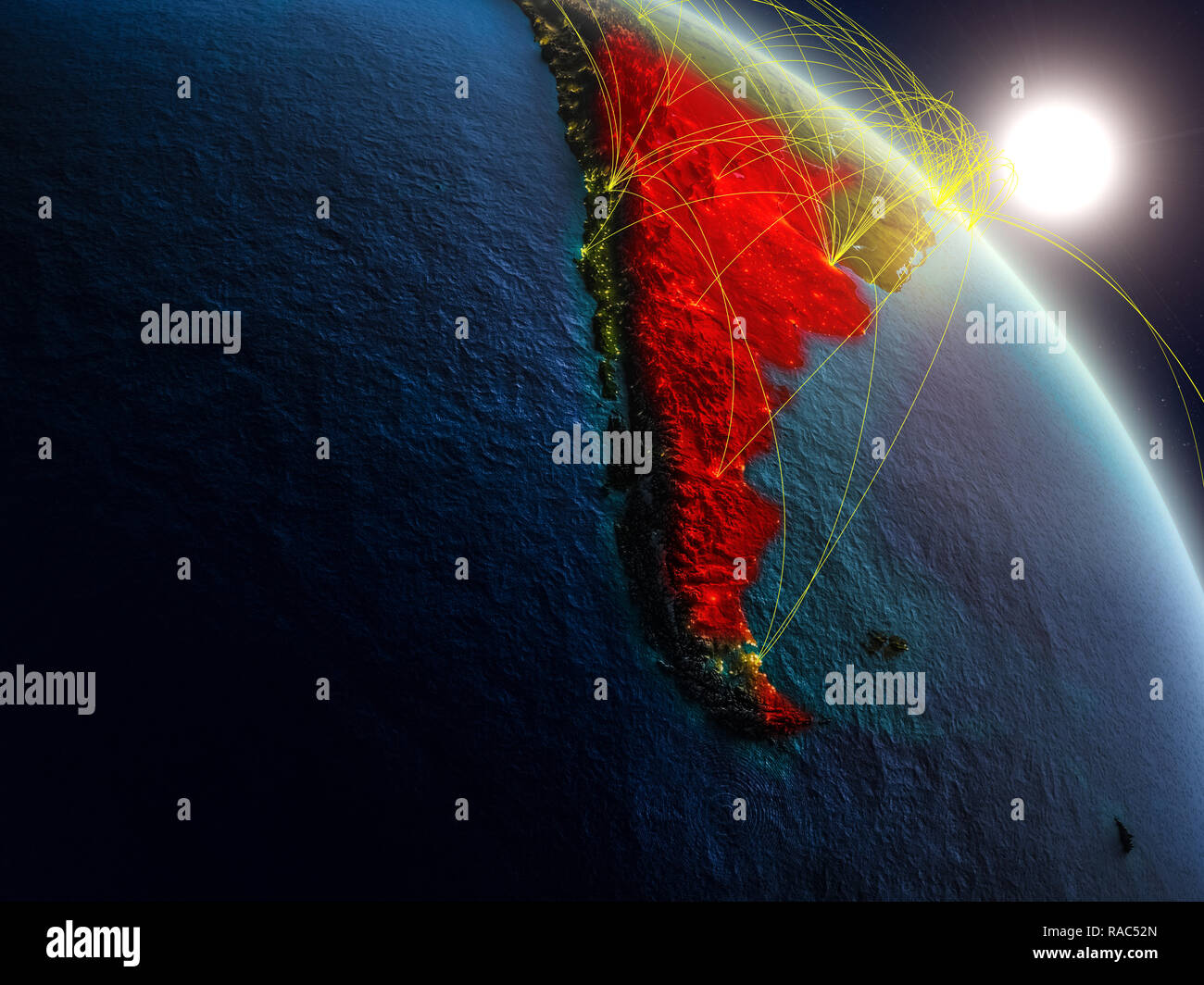 Argentina from space on realistic model of planet Earth with network ...