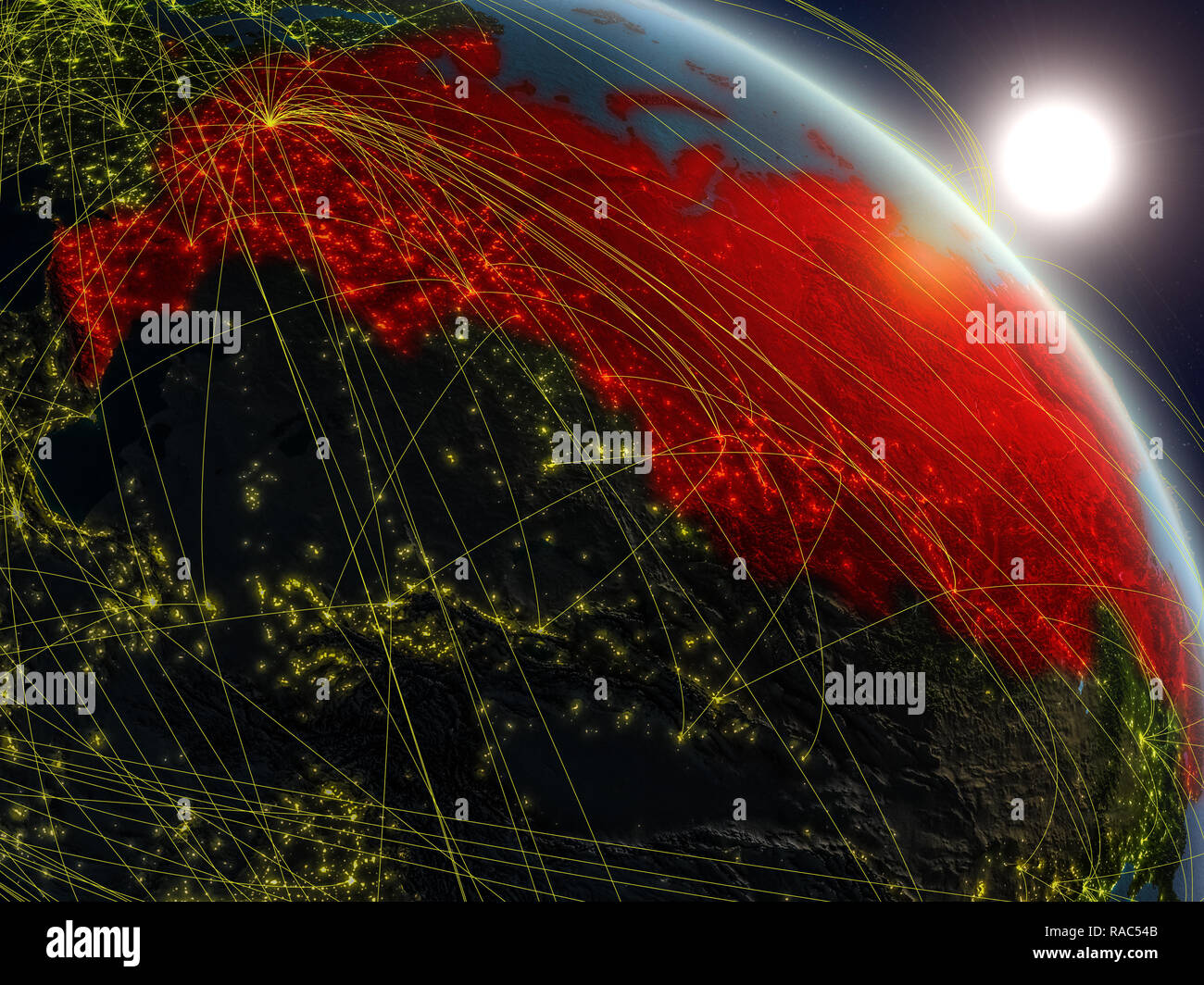 Russia from space on realistic model of planet Earth with network ...