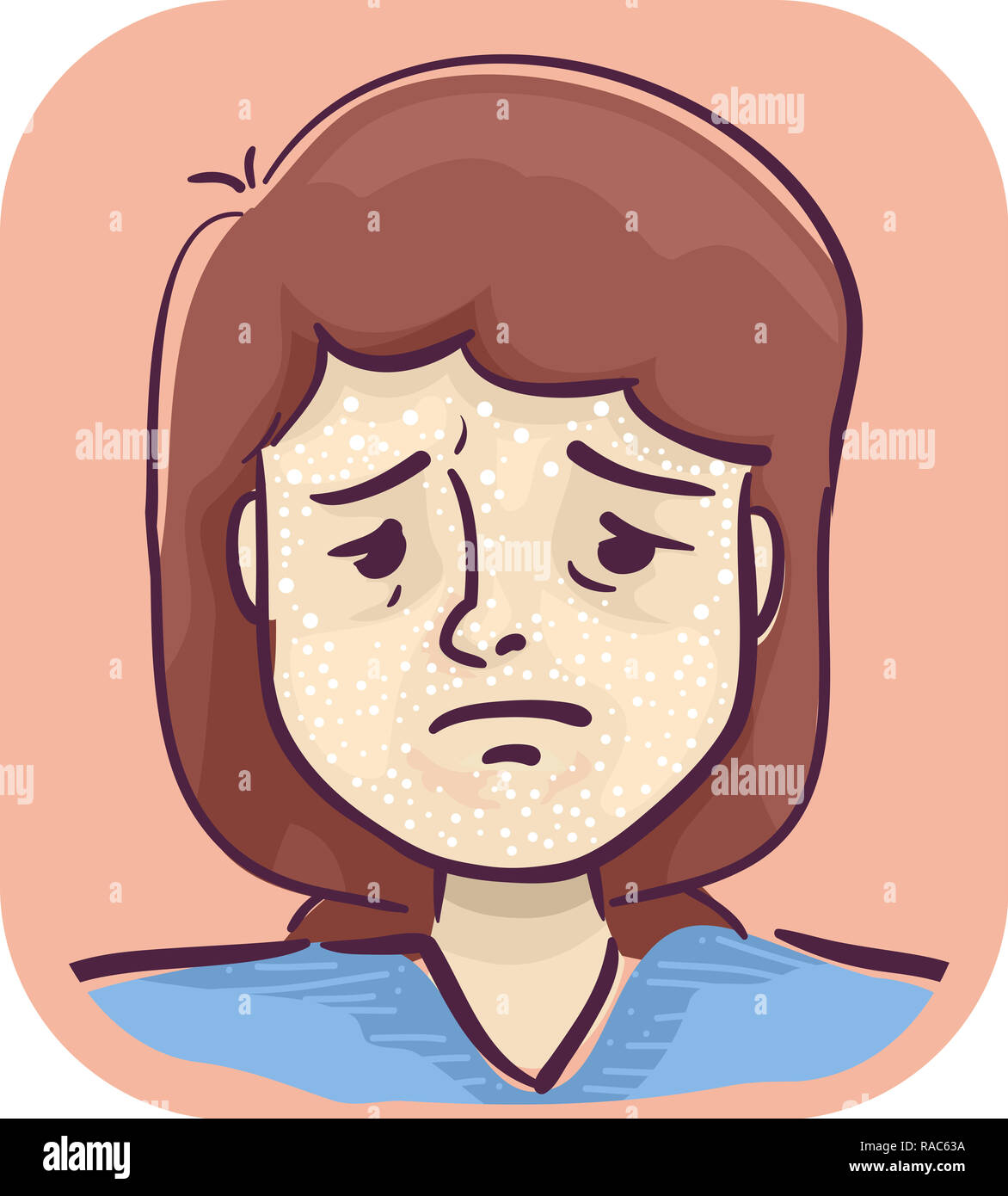 Illustration of a Sad Girl with Scabs on Her Face Stock Photo - Alamy