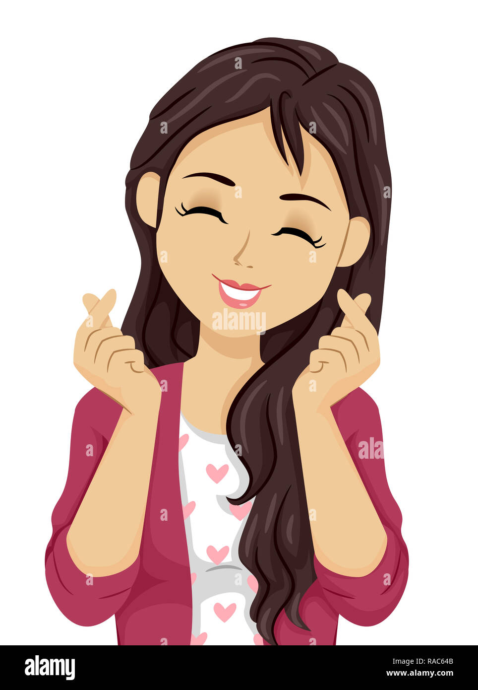 Illustration of a Teenage Girl Forming Small Hearts Using Her Fingers ...