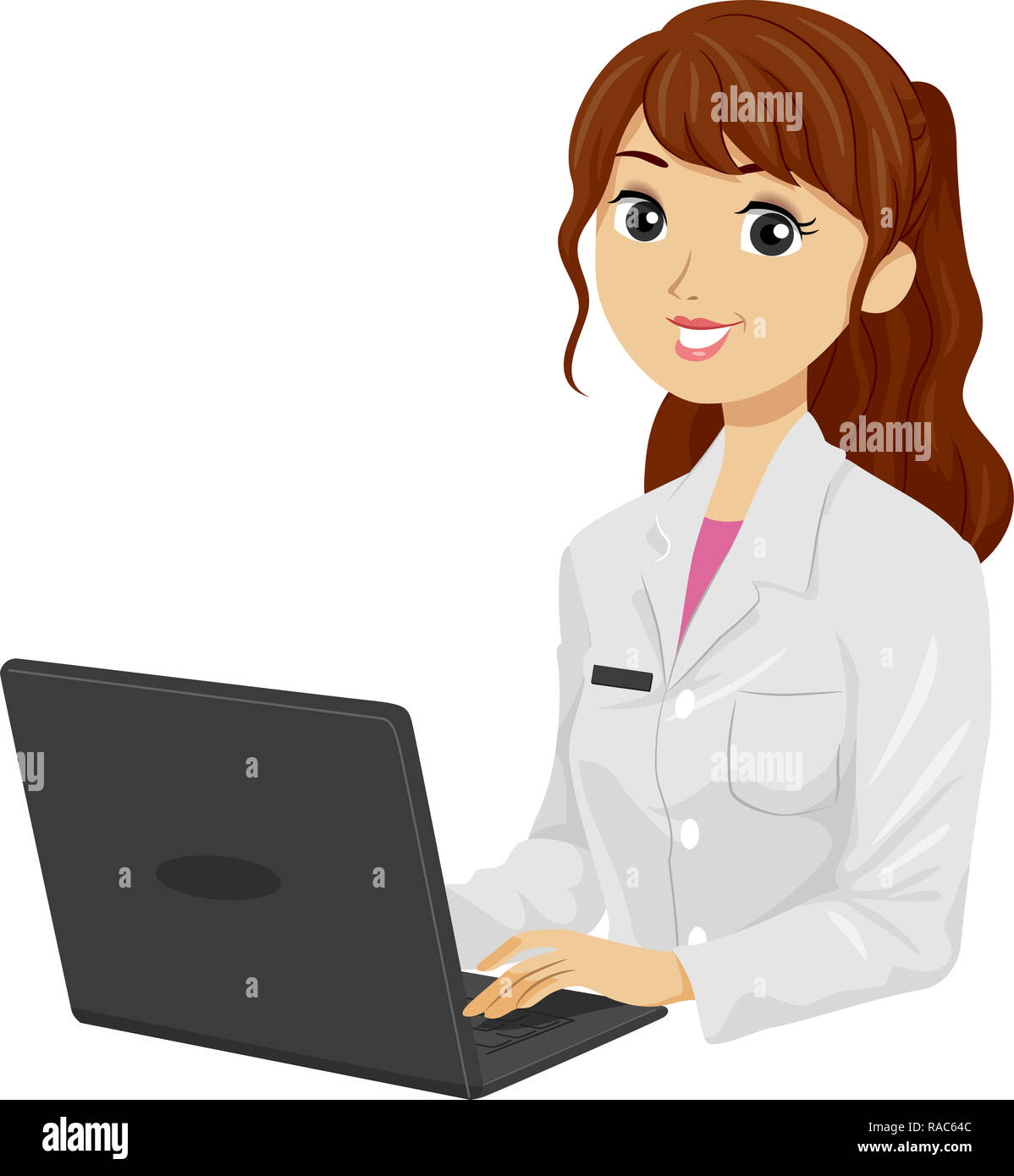 Illustration of a Teenage Girl Wearing White Laboratory Gown and Typing ...