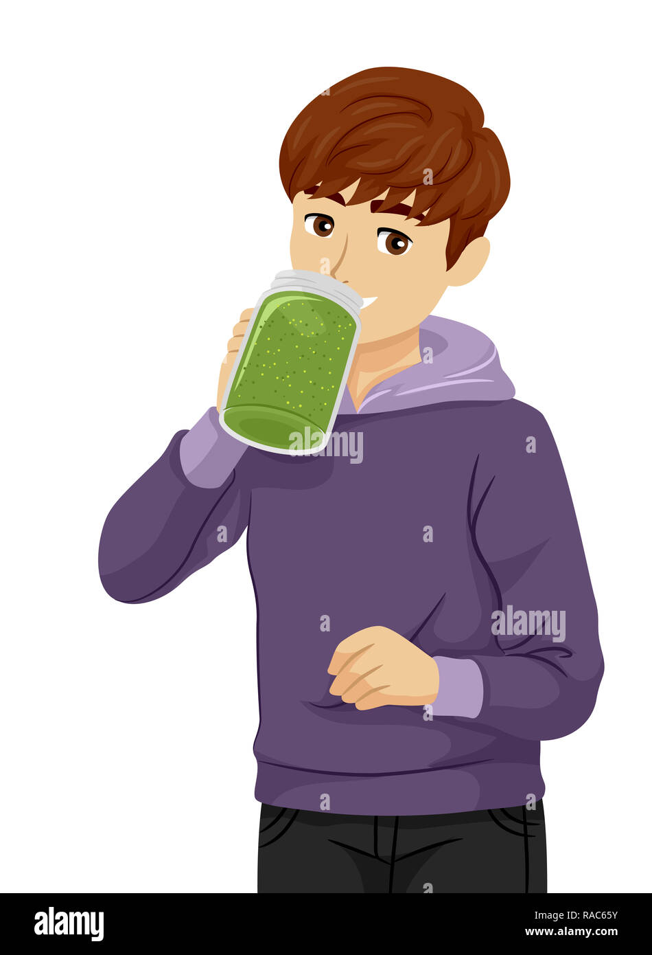 Illustration of a Teenage Guy Drinking Green Vegetables Smoothie Drink ...