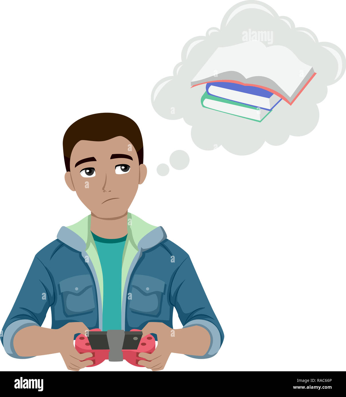 Illustration of a Teenage Guy Playing Video Games and Thinking of the ...