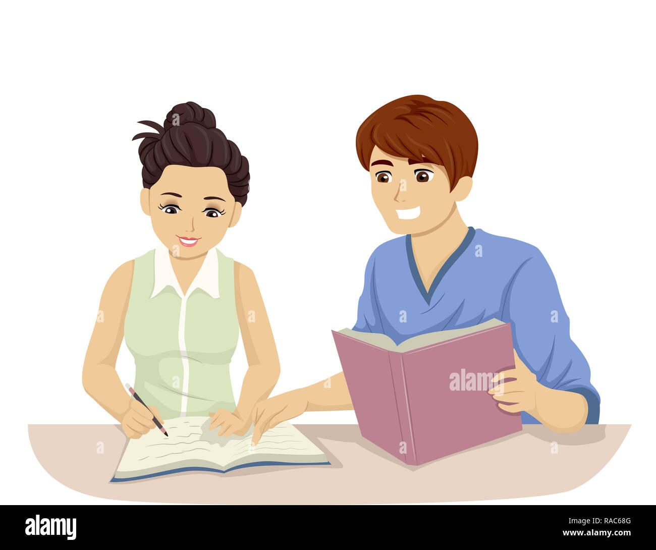 Illustration of a Teenage Girl and Guy Studying Together with the Guy ...