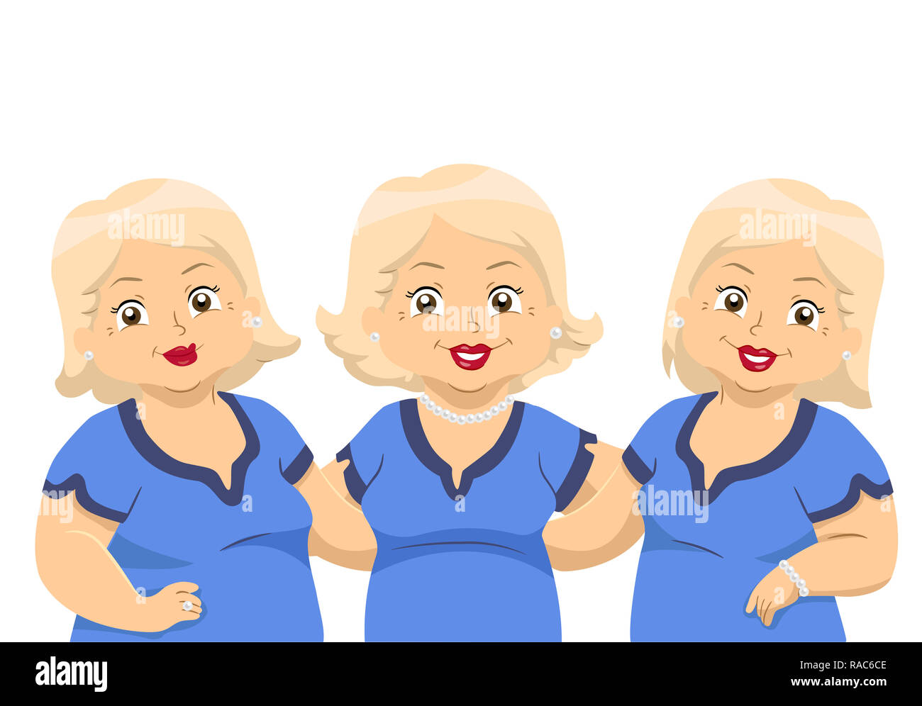 Illustration of Senior Women Triplets Wearing the Same Clothes Stock ...