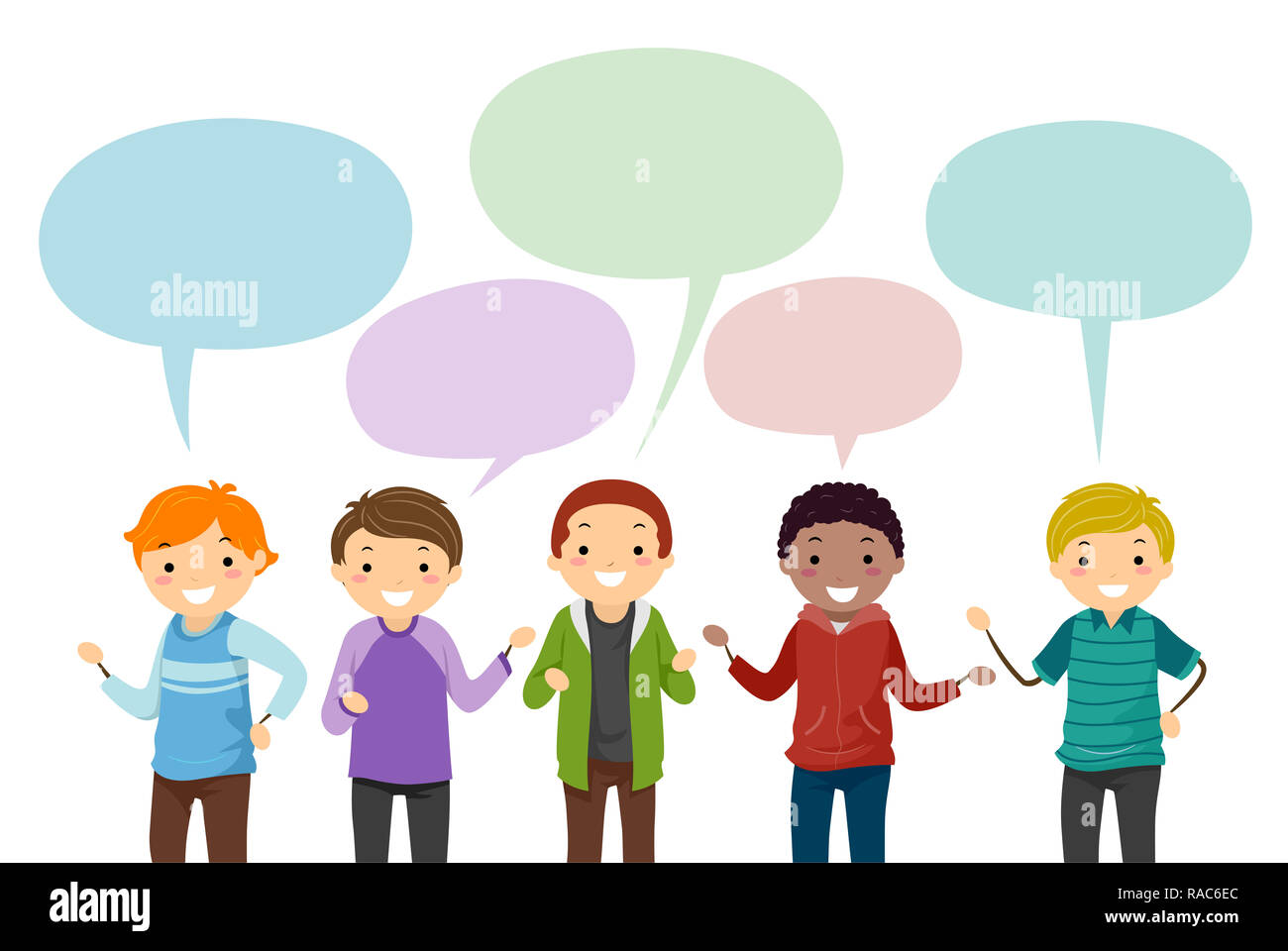 Illustration of Stickman Teenage Guys Talking with Blank Speech Bubbles ...