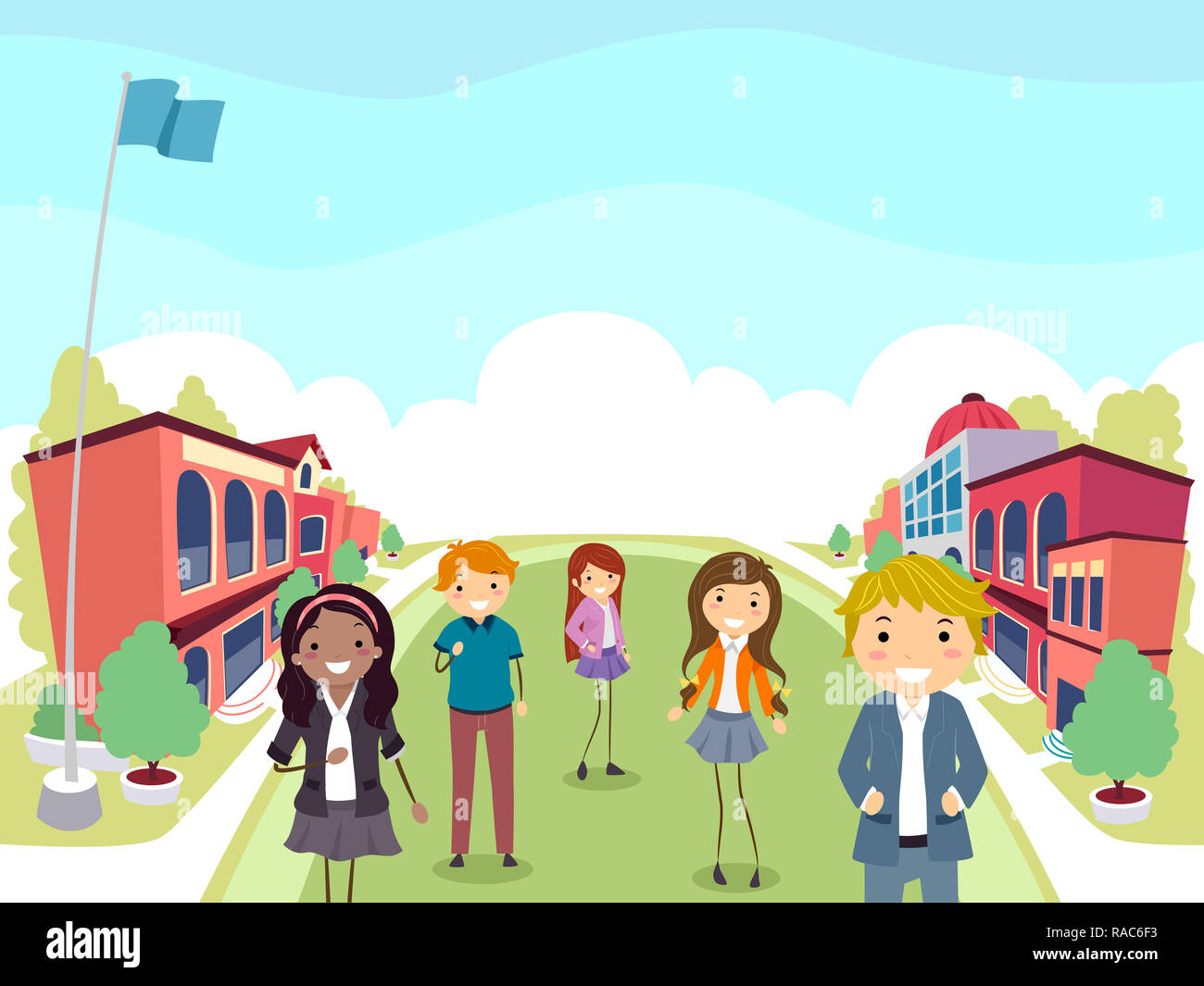 Illustration of Stickman Teenage Girl and Guy Standing Inside School ...