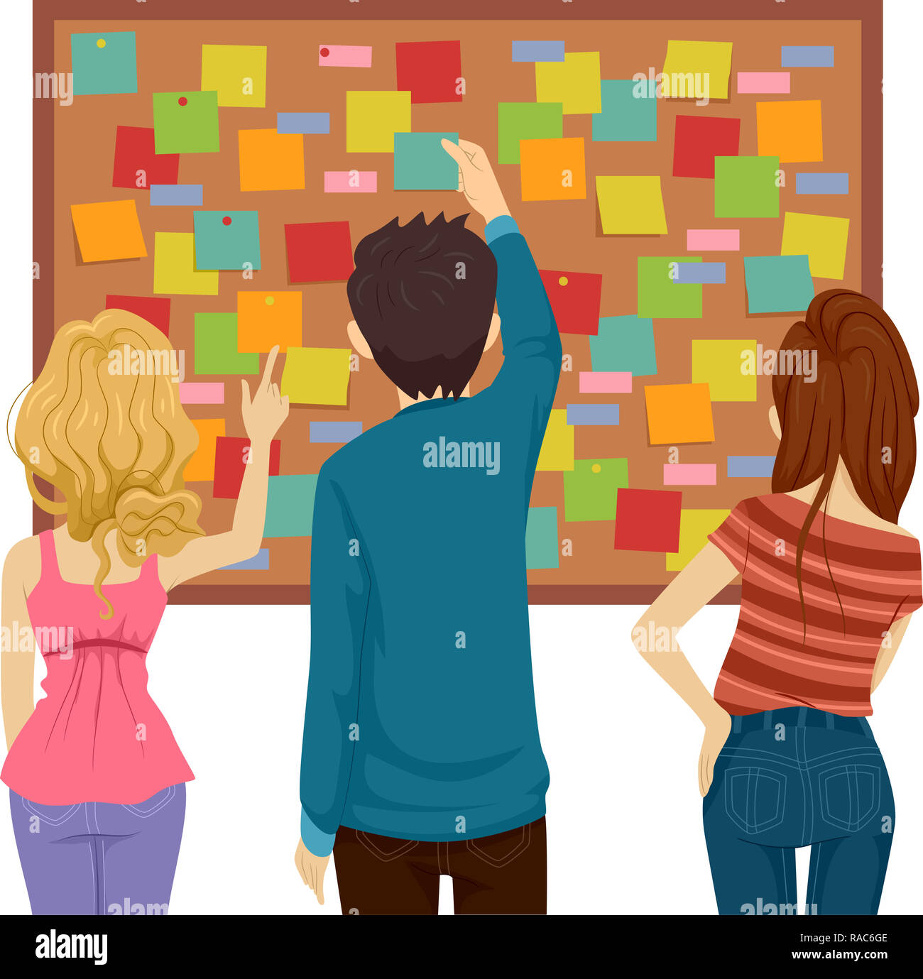 Illustration of Teenage Guy and Girls Adding Posting Notes In Bulletin ...
