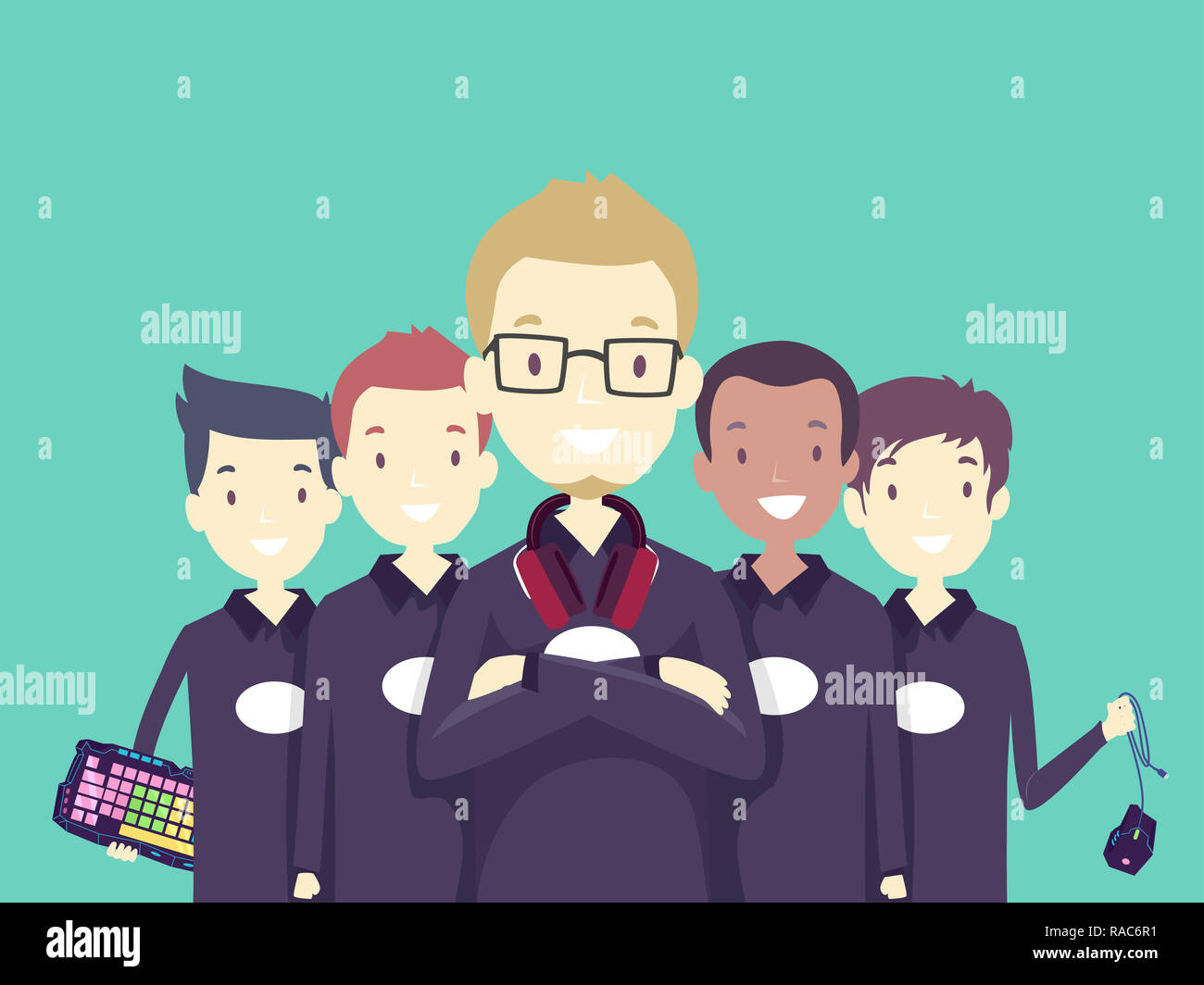 Illustration of a Team of Online Computer Gamer Wearing Team Shirt and ...