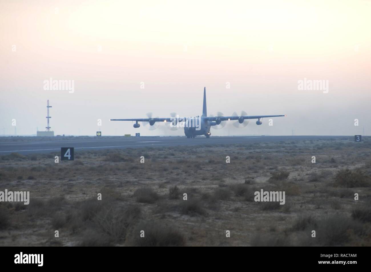 An EC-130H Compass Call takes off from an airfield Jan. 18, 2017 at an ...
