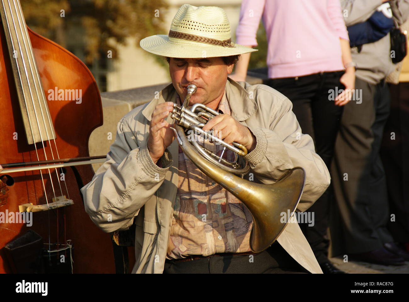 Prague, Czech Republic - October 7, 2008: trumpeter in the streets of ...