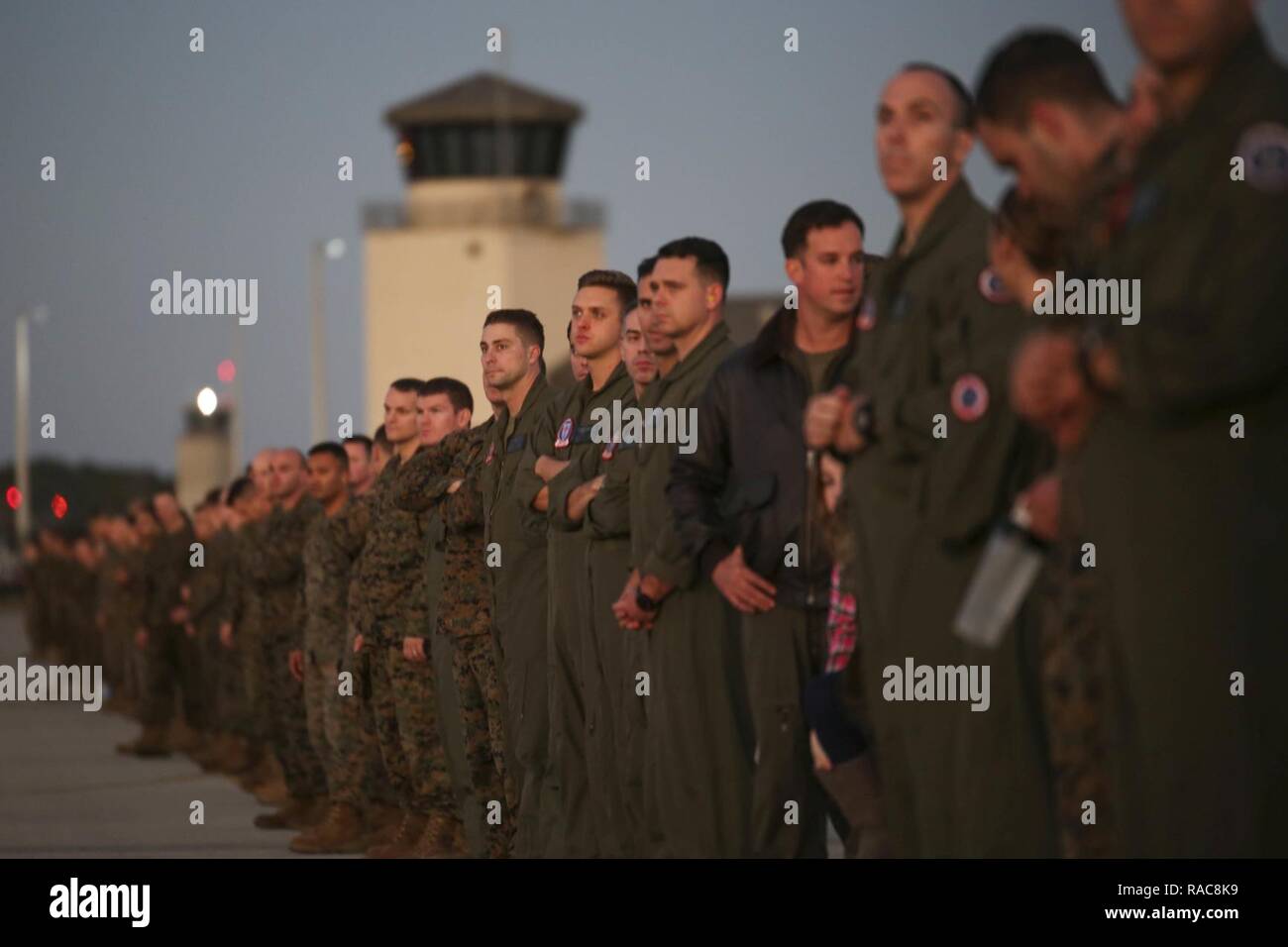 Marines line the flight line aboard Marine Corps Air Station Beaufort ...