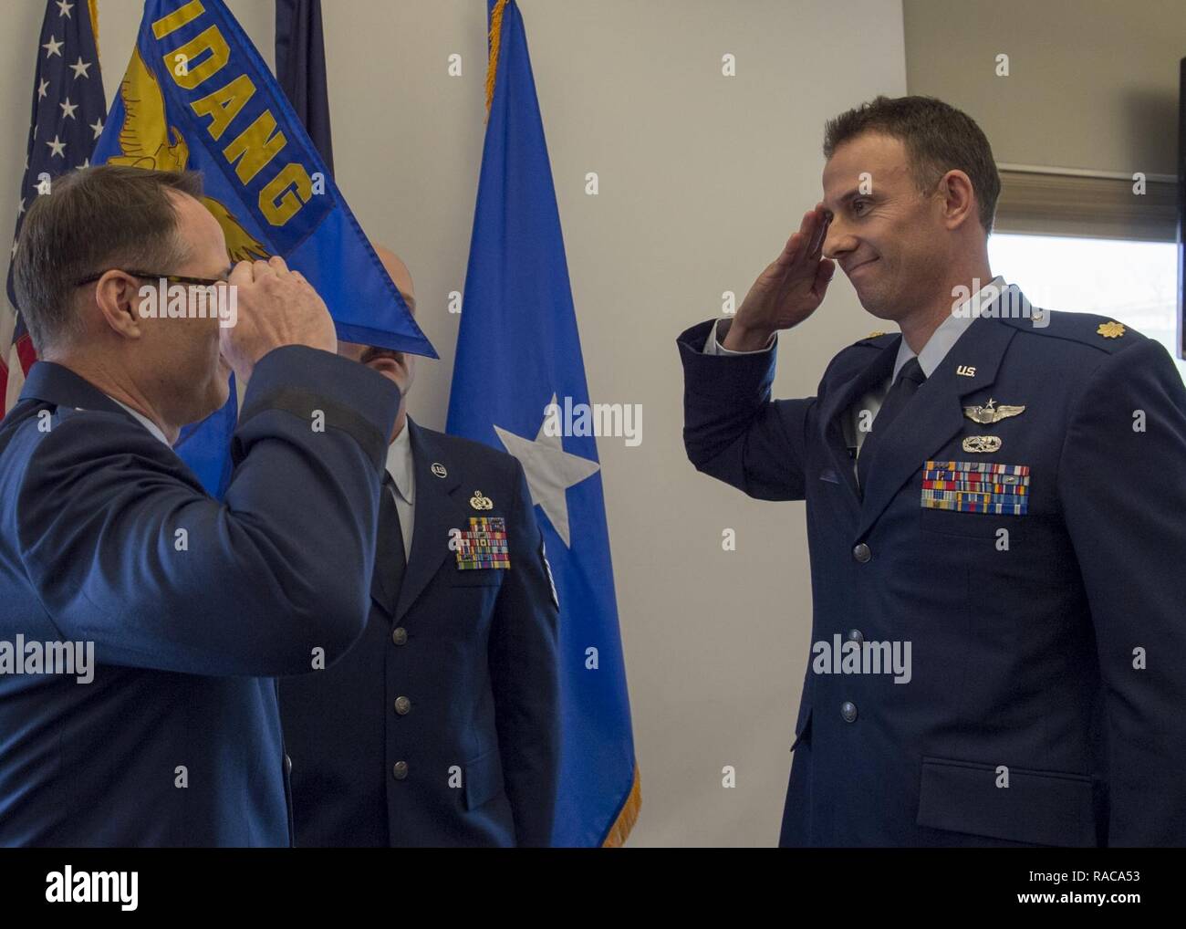 Maj. Jay Labrum, 266th Range Squadron commander, salutes Brig. Gen ...