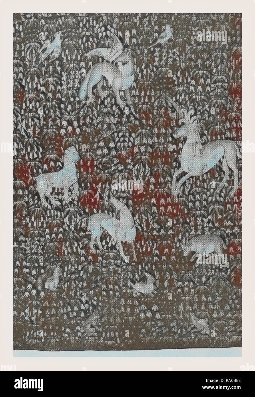 Millefleurs ground with curly-maned horse, leopard, fox, ram (?), deer ...