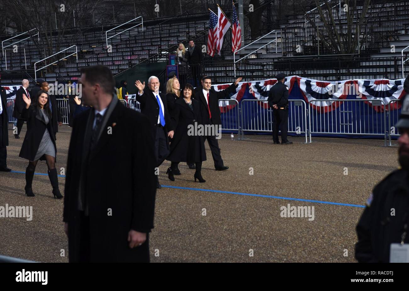 Vice President Mike Pence (center left) and his family make their way ...