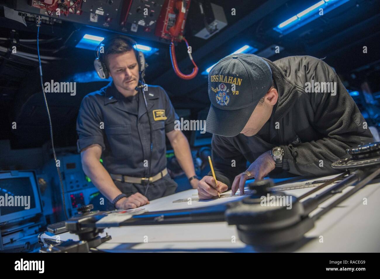 ARABIAN SEA (Jan. 17, 2017) Lt. j.g. Matthew Clark evaluates Operations ...