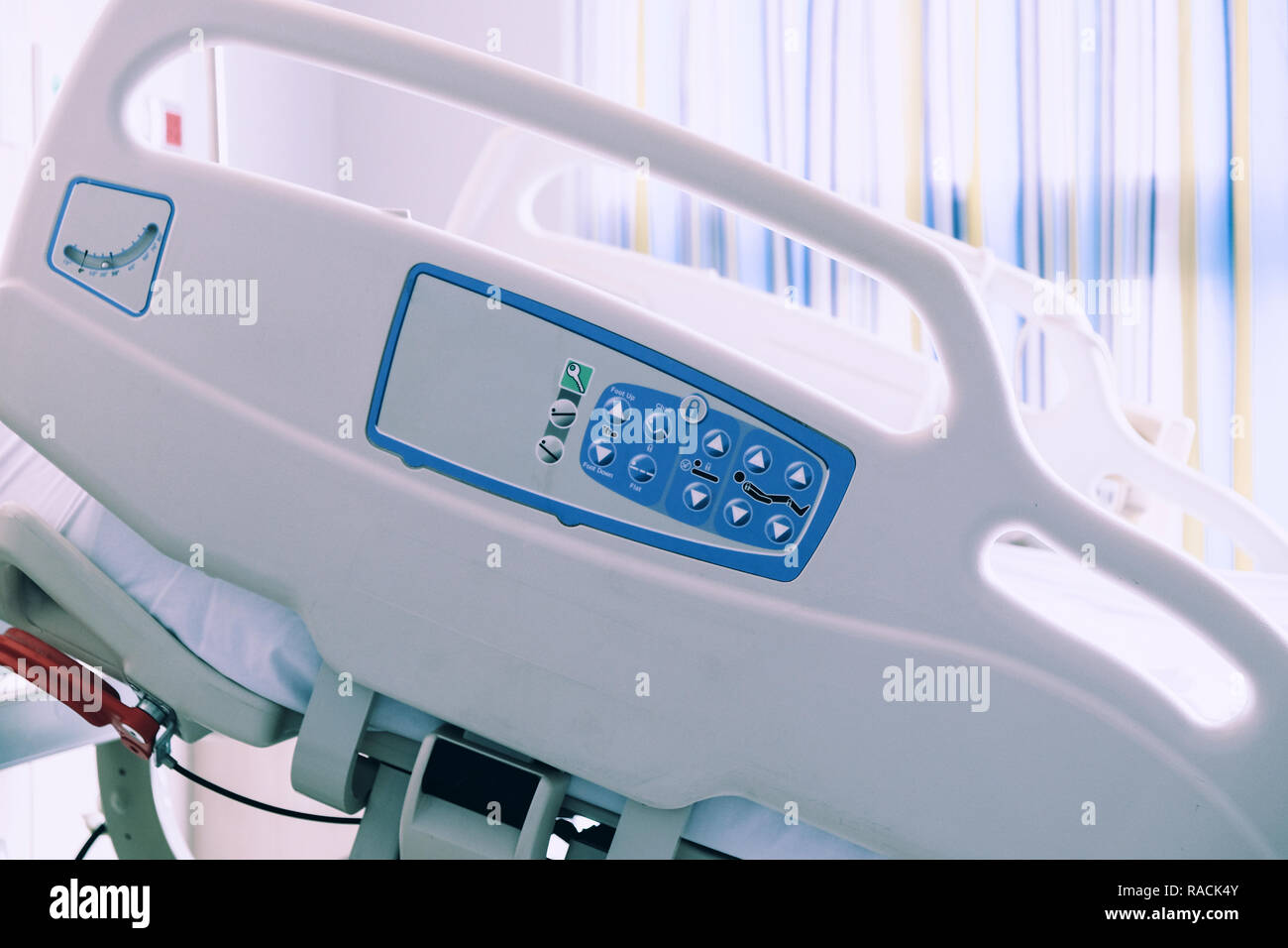 hospital bed. Detail of Electric Patient bed in the hospital room Stock ...