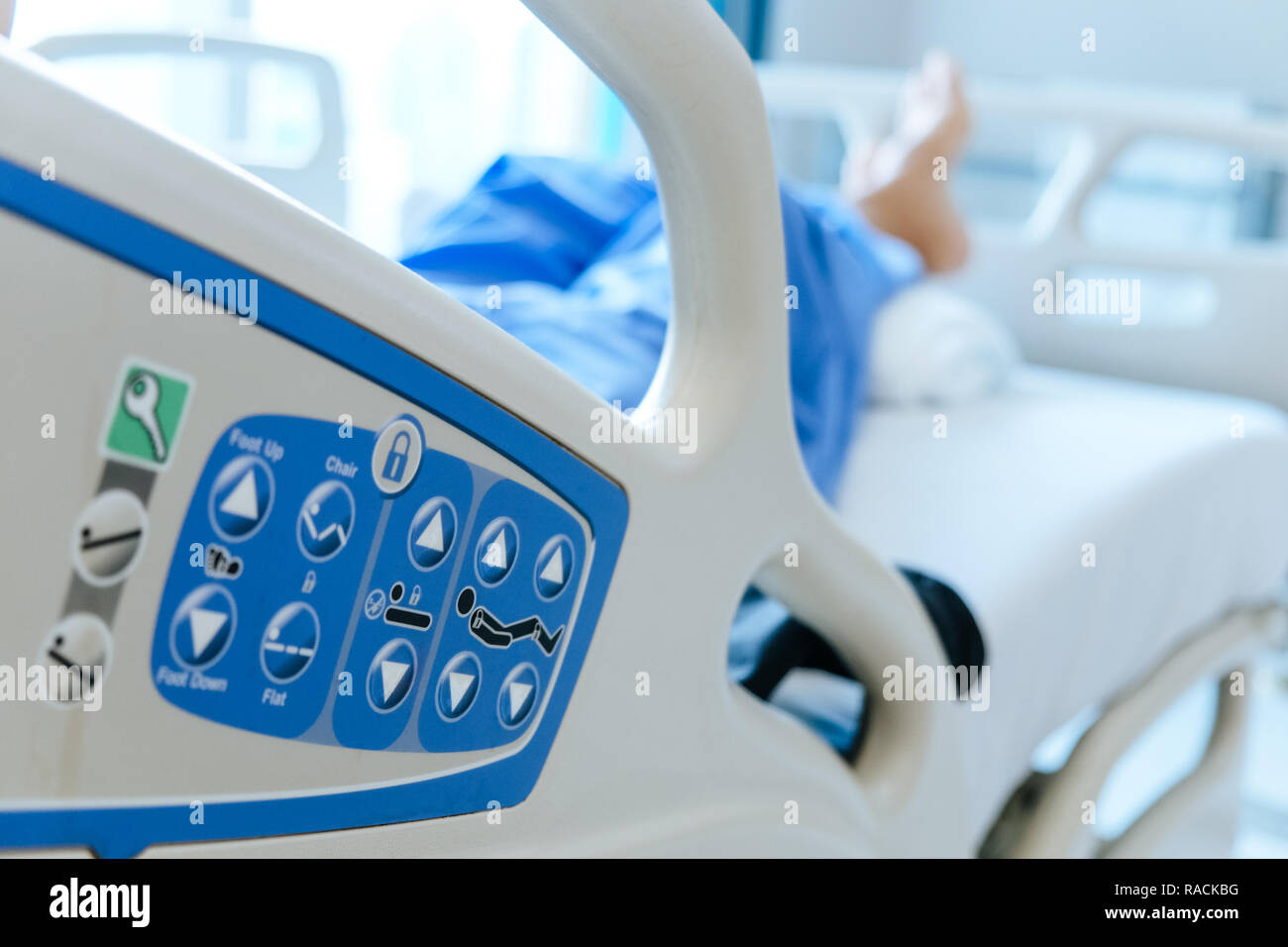 hospital bed. Detail of Electric Patient bed in the hospital room Stock ...