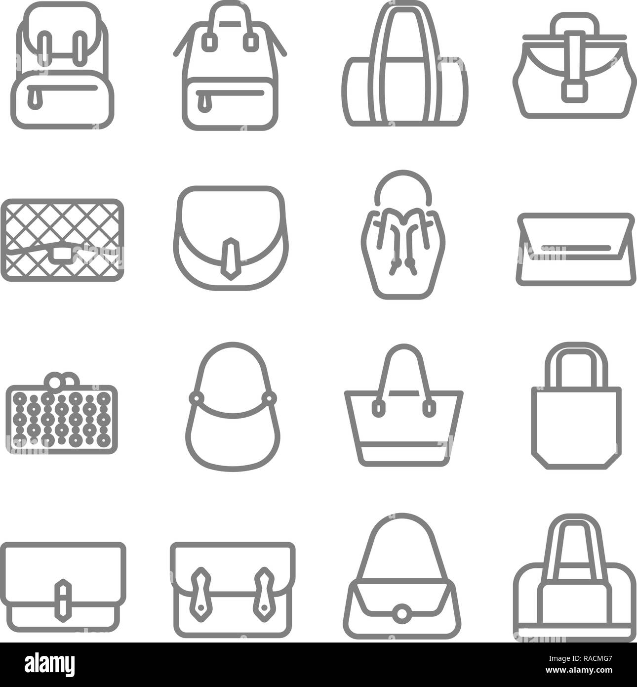 Bag Type Vector Line Icon Set. Contains such Icons as Tote, Clutch ...