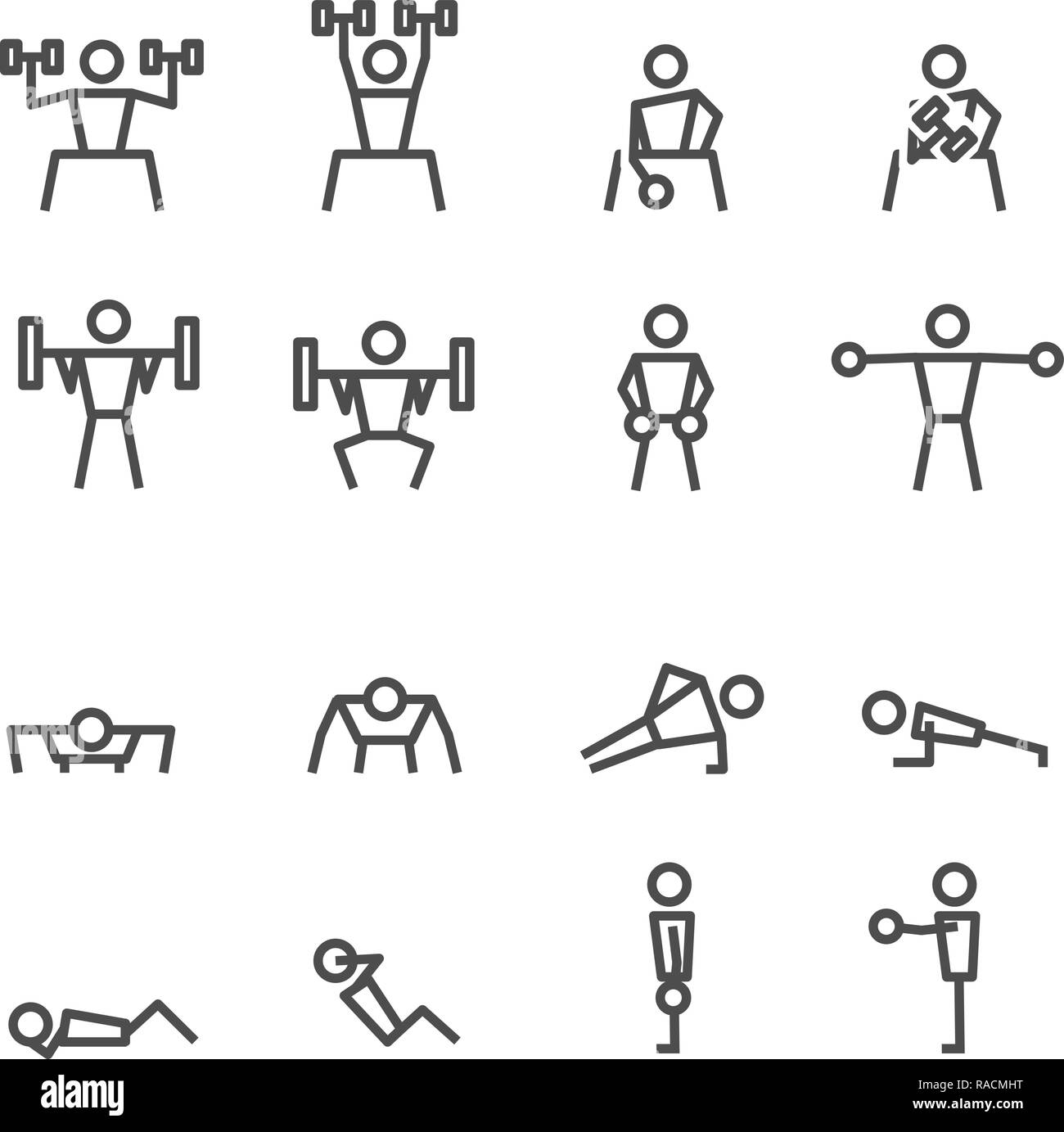 Exercise fitness workout weight training bodybuilder in gym vector icon ...