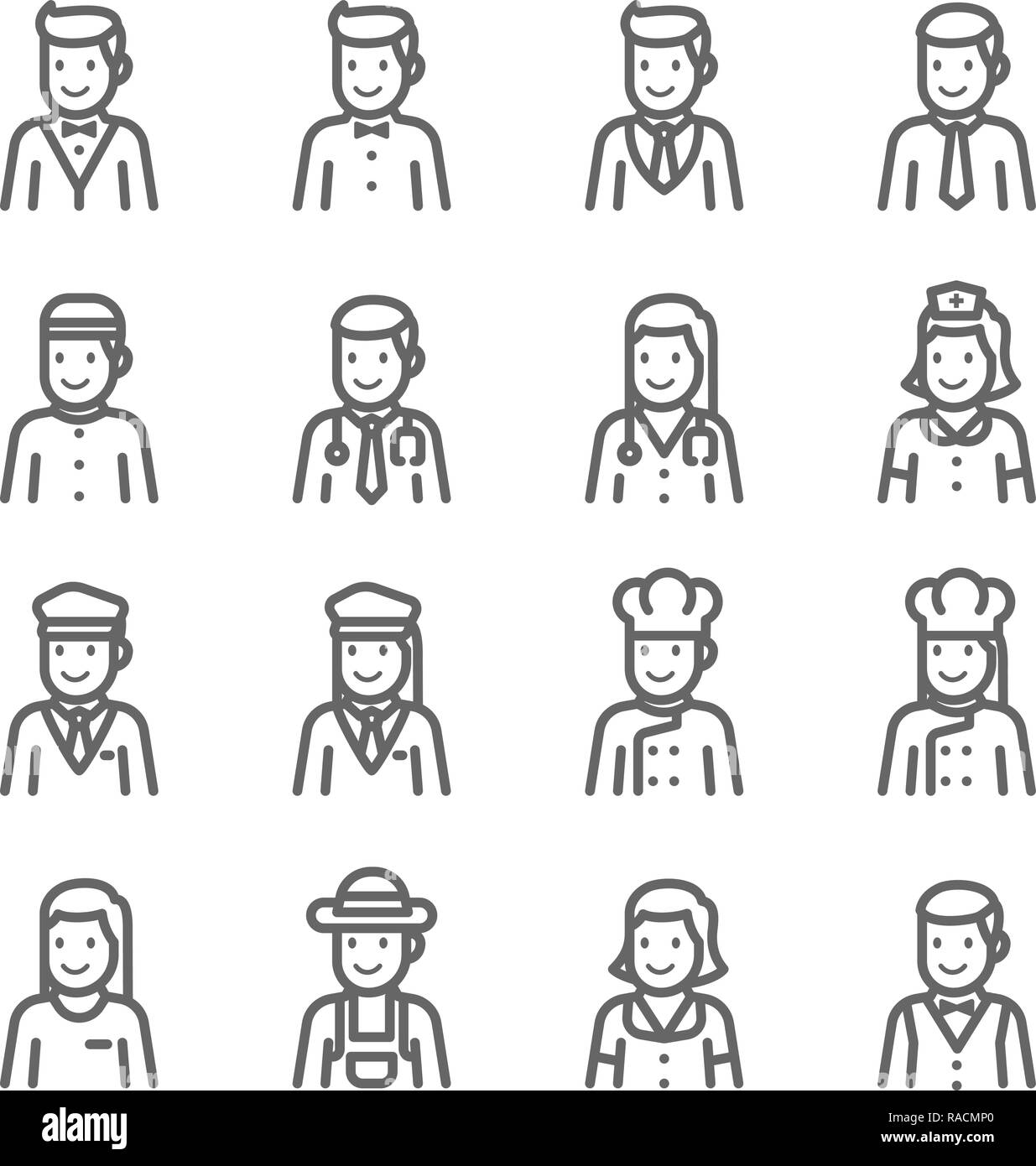 Staff Avatar Vector Line Icon Set. Contains such Icons as Chef, Doctor ...