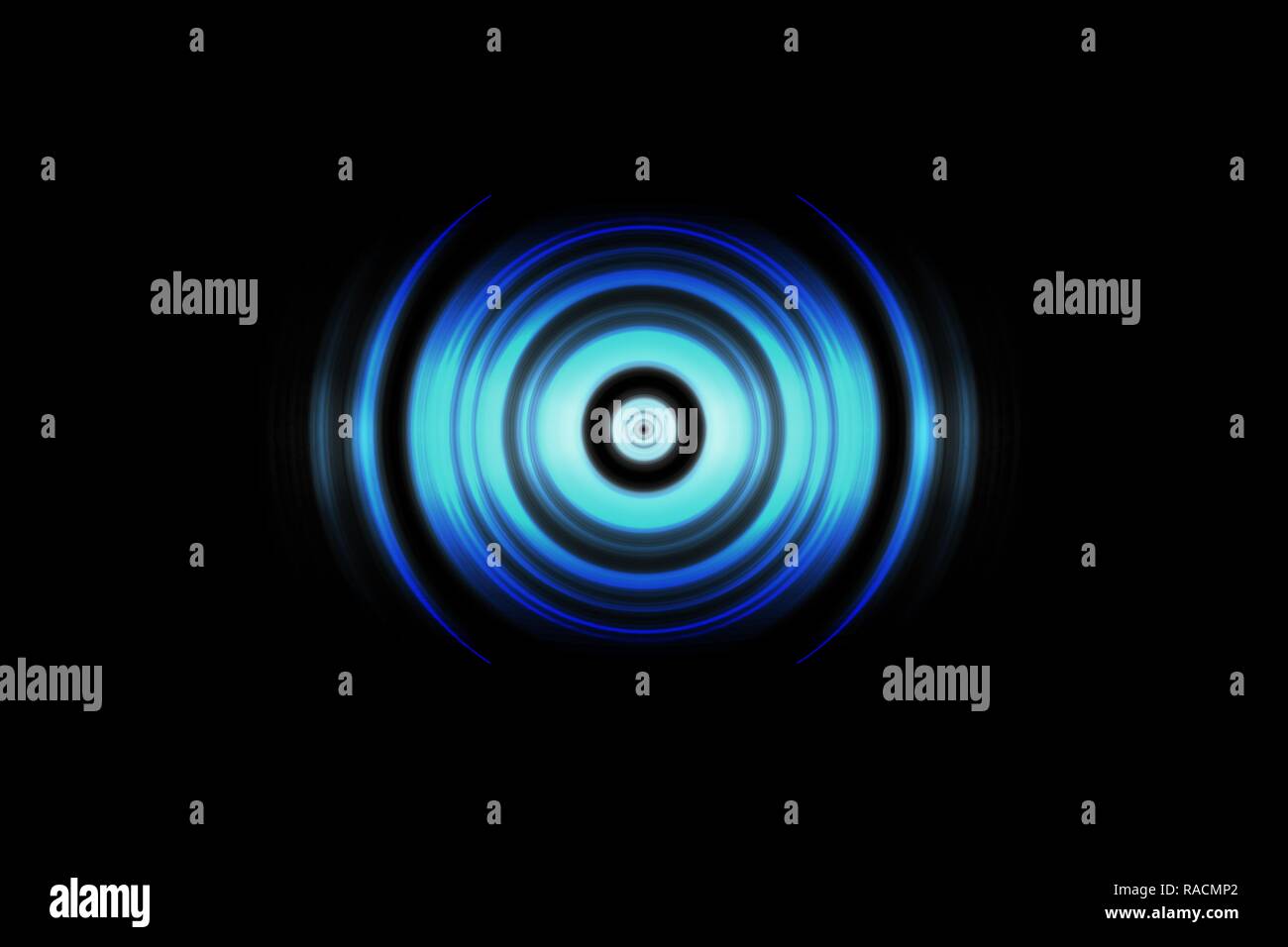 Sound waves oscillating blue light with circle spin abstract background ...