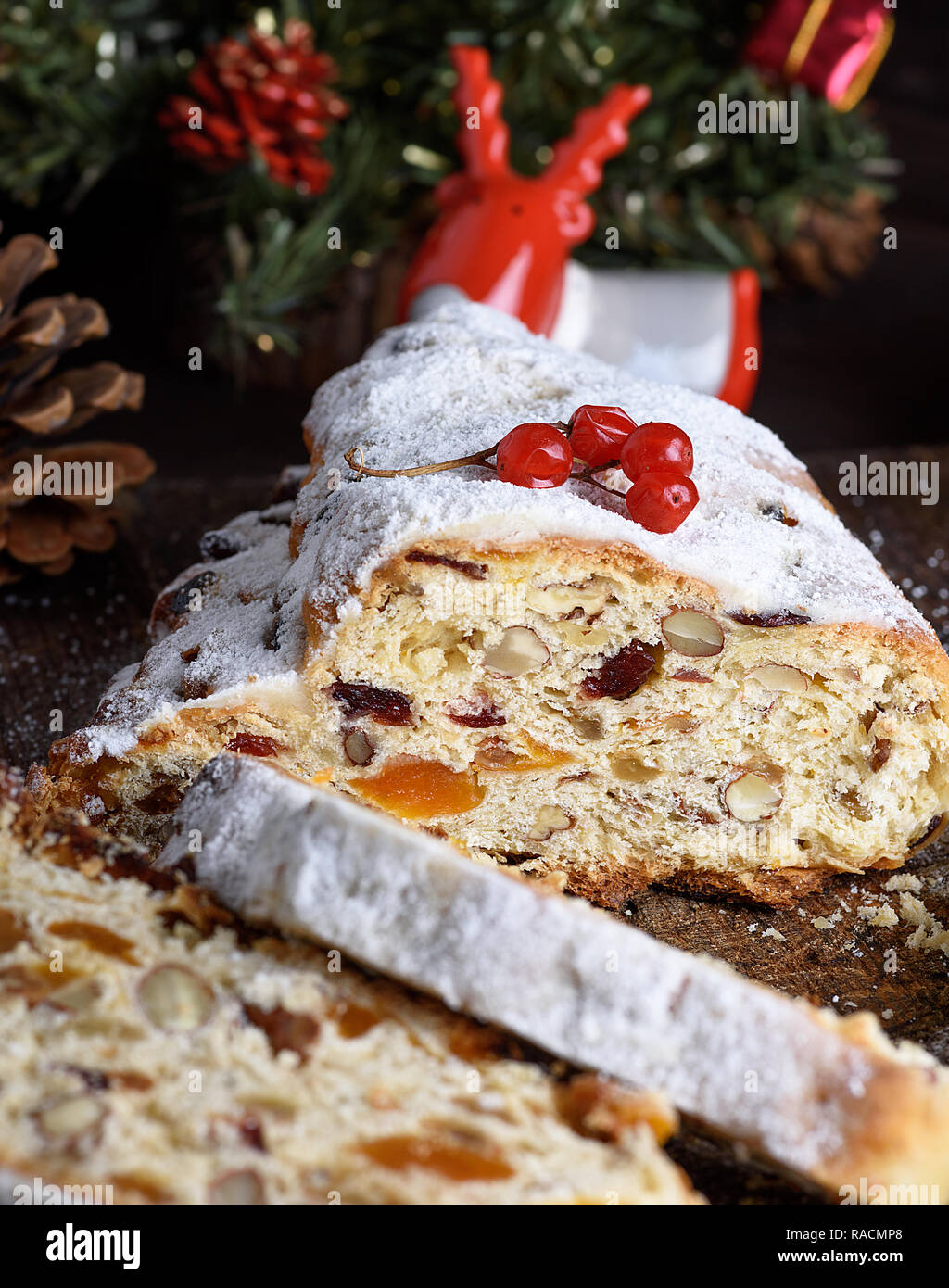 Stollen baked a traditional European cake with nuts and candied fruit ...