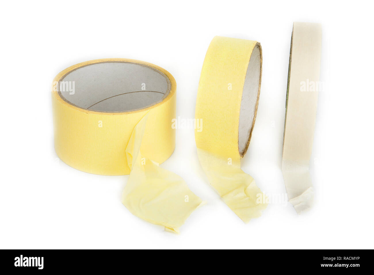 Three rolls of masking tapes on a white Stock Photo - Alamy