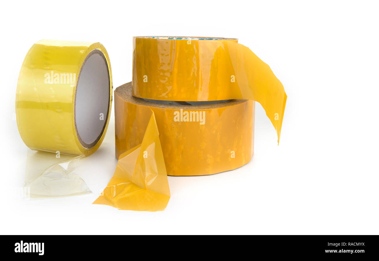 Three rolls of scotch tape on a white Stock Photo - Alamy