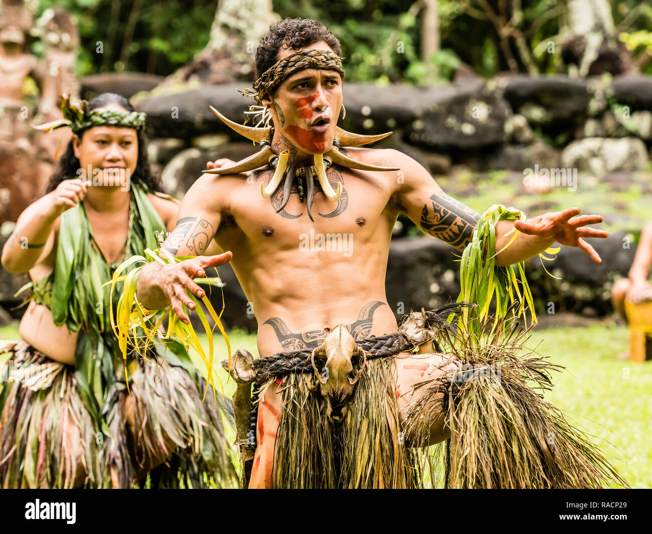 Traditional dance performed in ceremonial costume in Hatiheu, Nuku Hiva ...