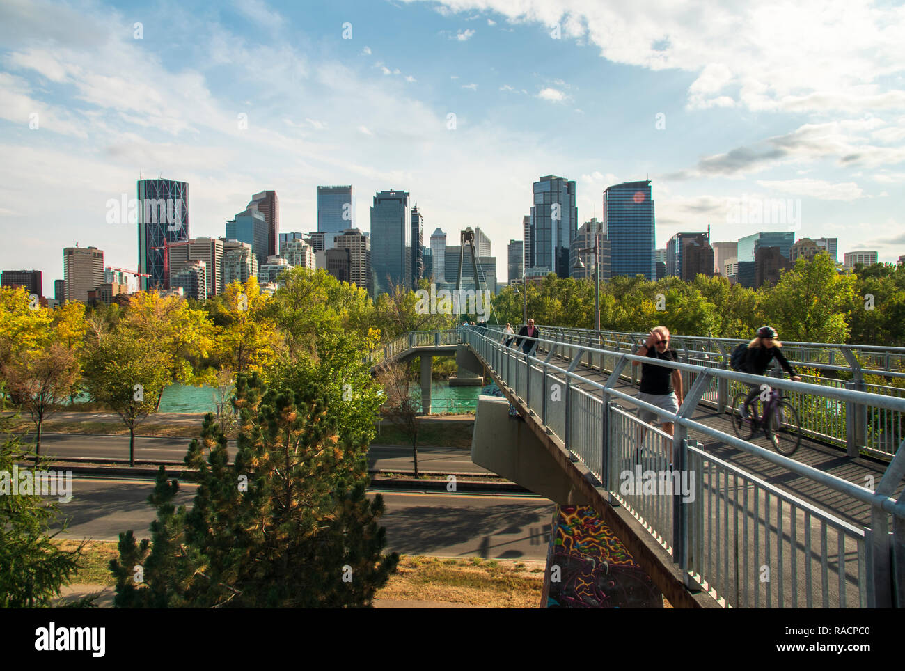 View of Bow River and Downtown from Sunnyside Bank Park, Calgary ...