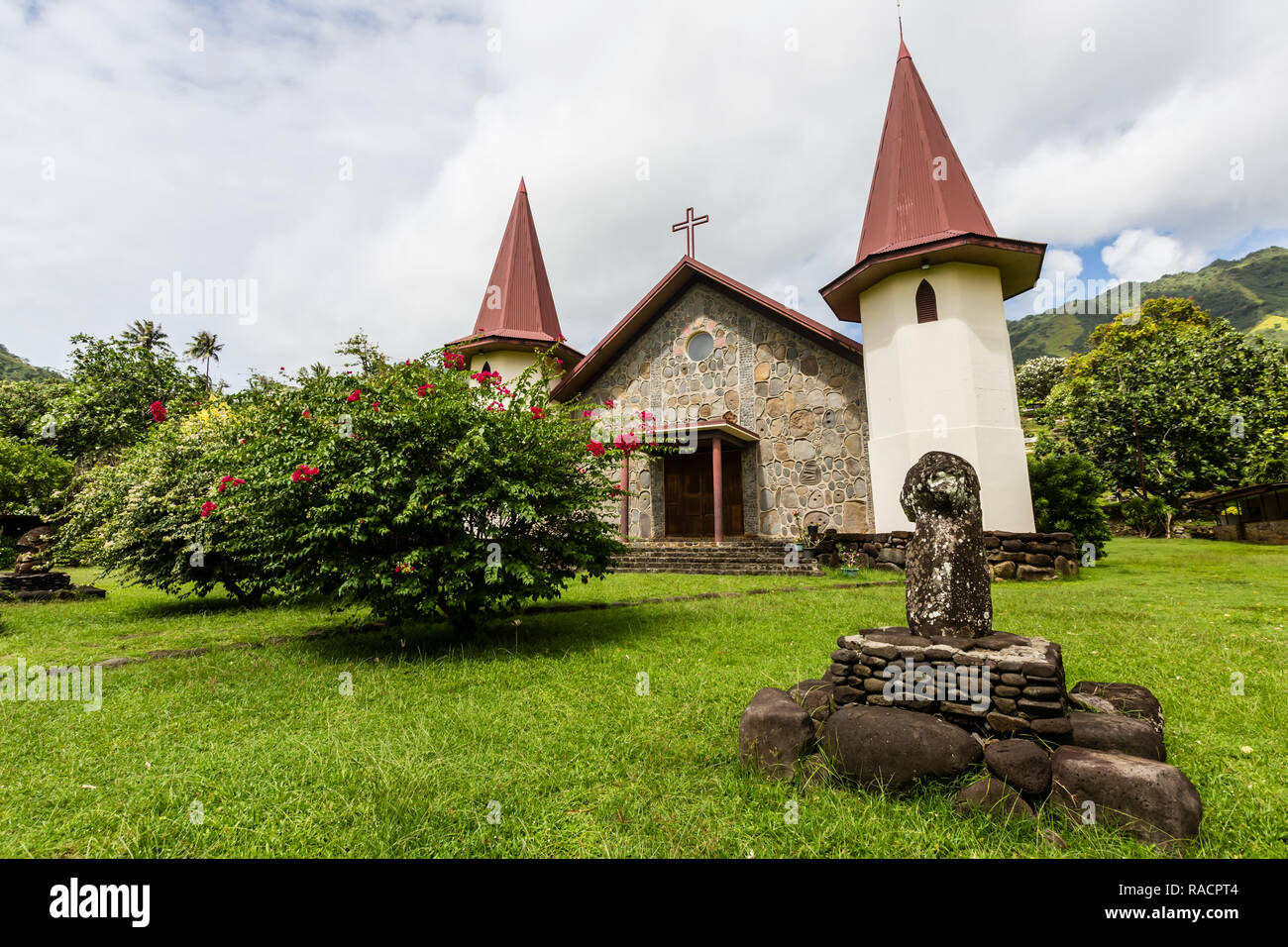Exterior view of the Anglican Church in Hatiheu, Nuku Hiva Island ...
