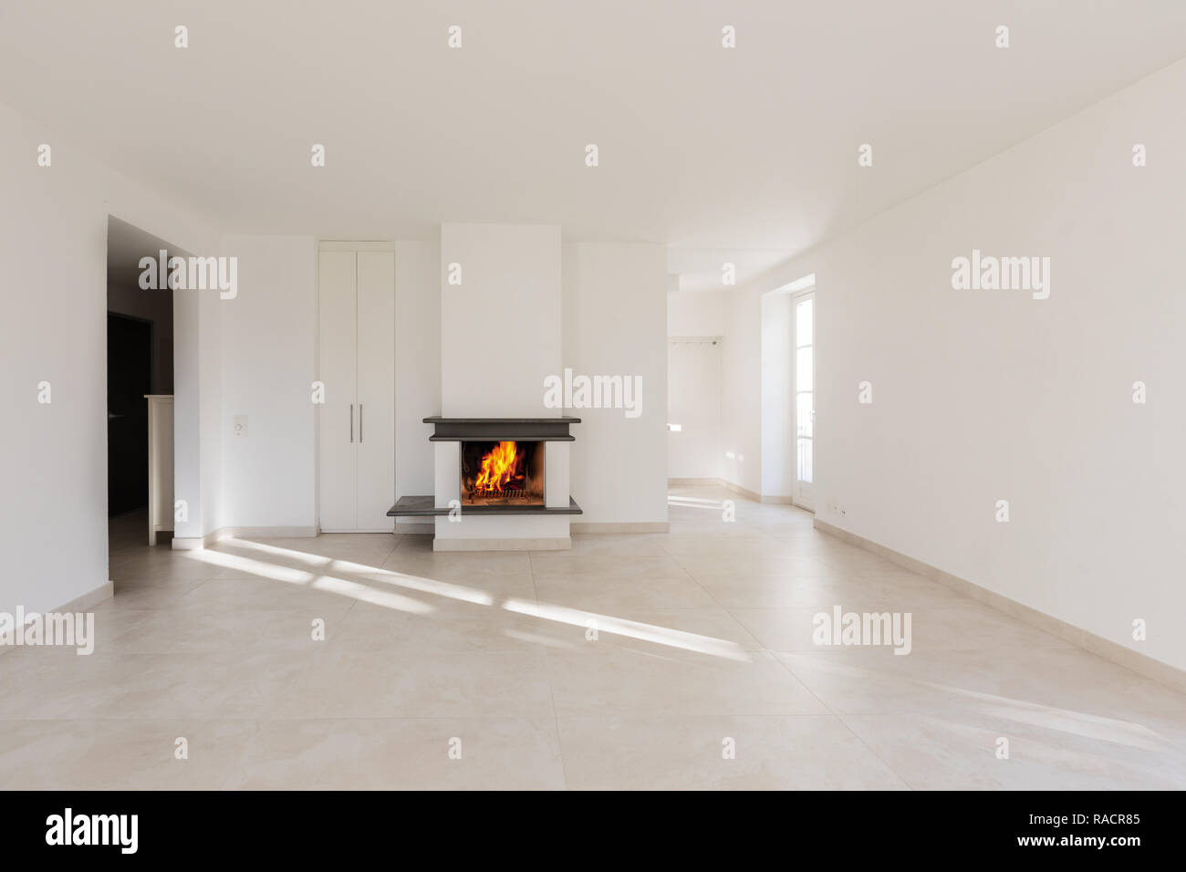 Modern empty wide room, white walls Stock Photo - Alamy