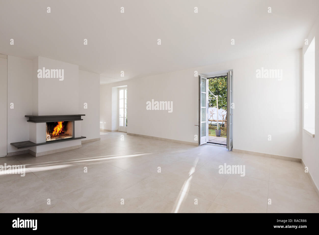 Modern empty wide room, white walls Stock Photo - Alamy